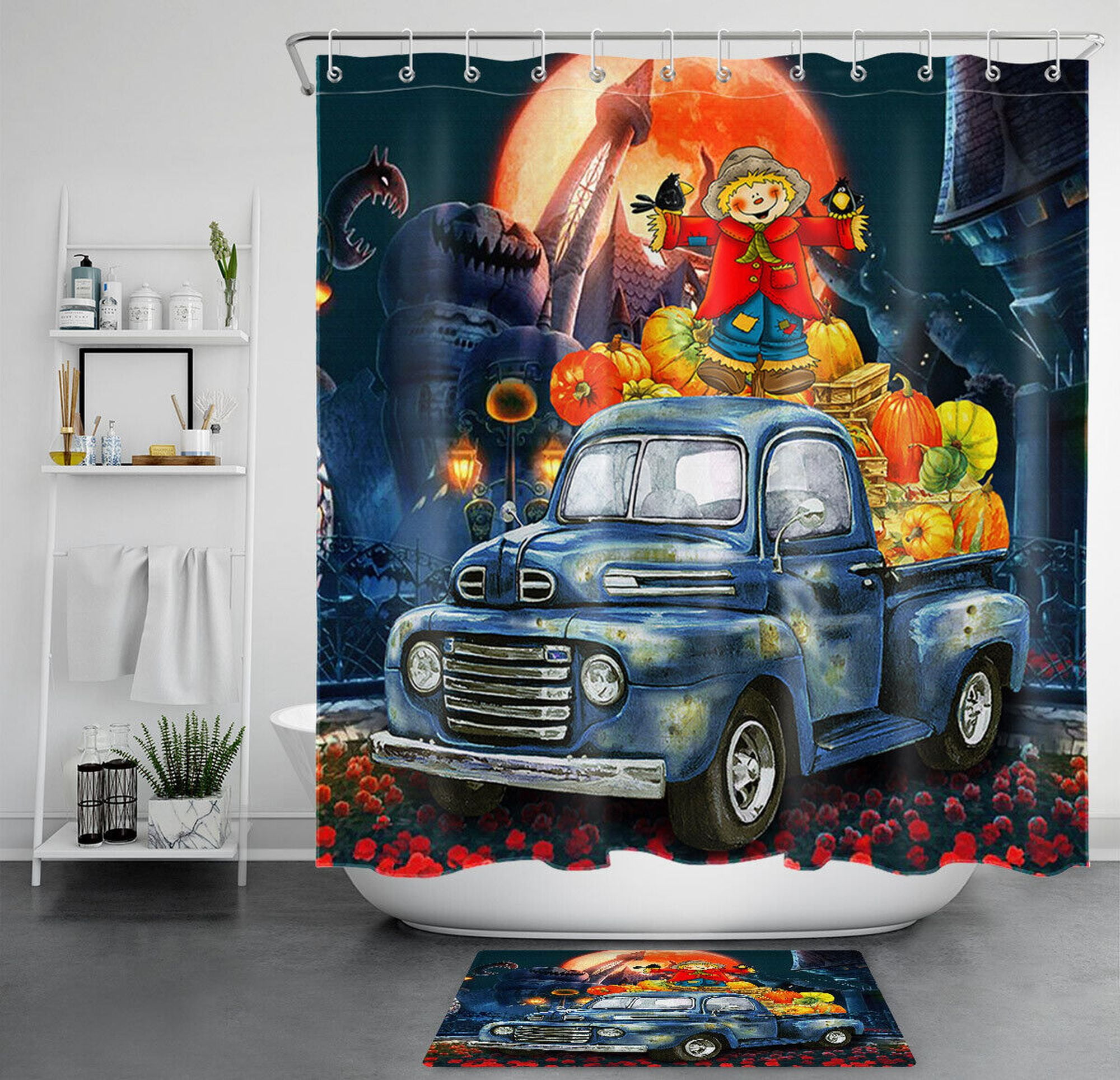 Sinister Scarecrow Moonlit Harvest Shower Curtain Set Spook Up Your