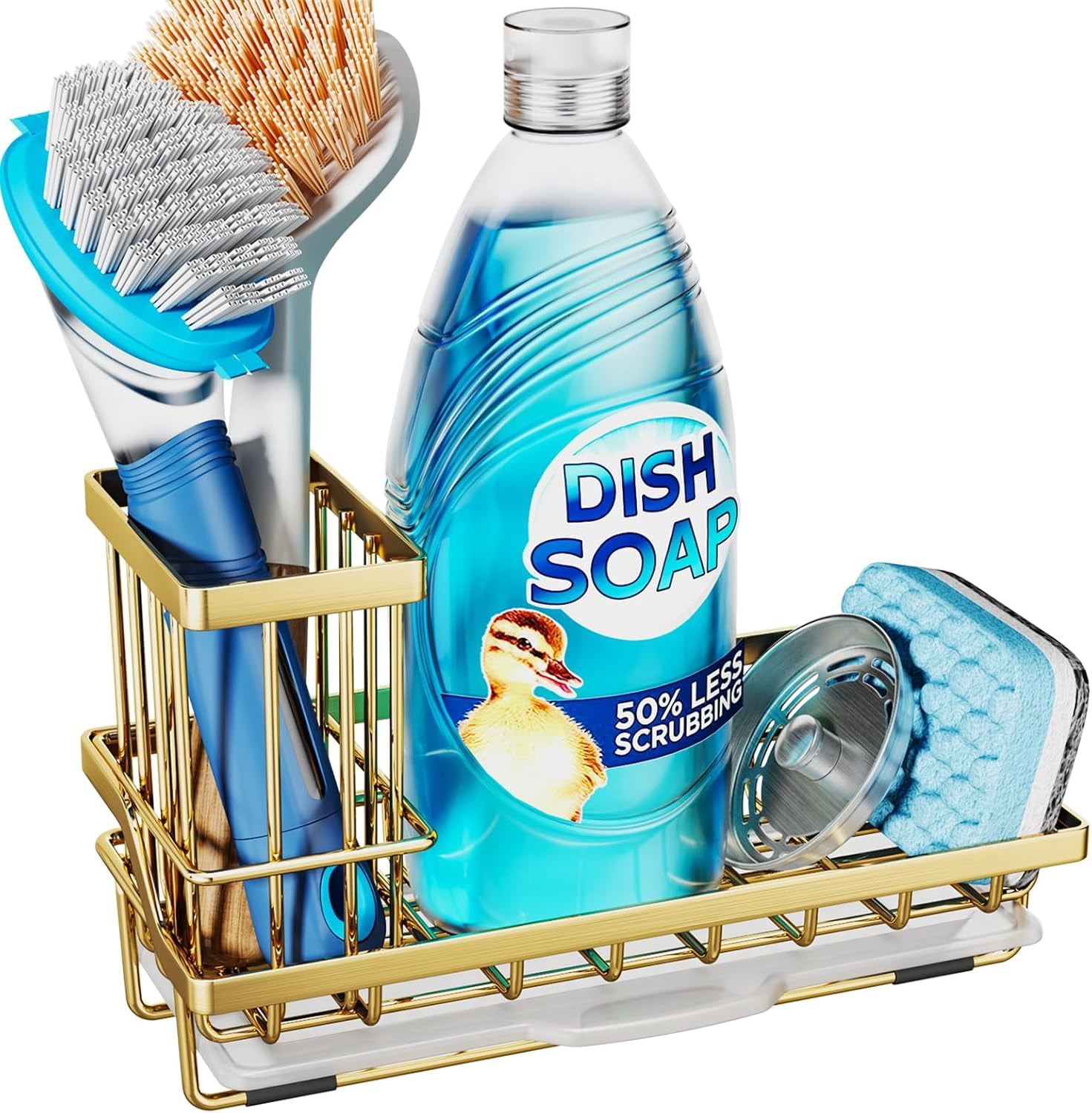 Sink Caddy, Kitchen Sponge Holder with Dish Brush Holder, Kitchen Sink ...