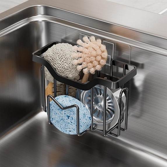 Sink Caddy Organizer, Black Metal Sponge Holder with Drainage Design ...