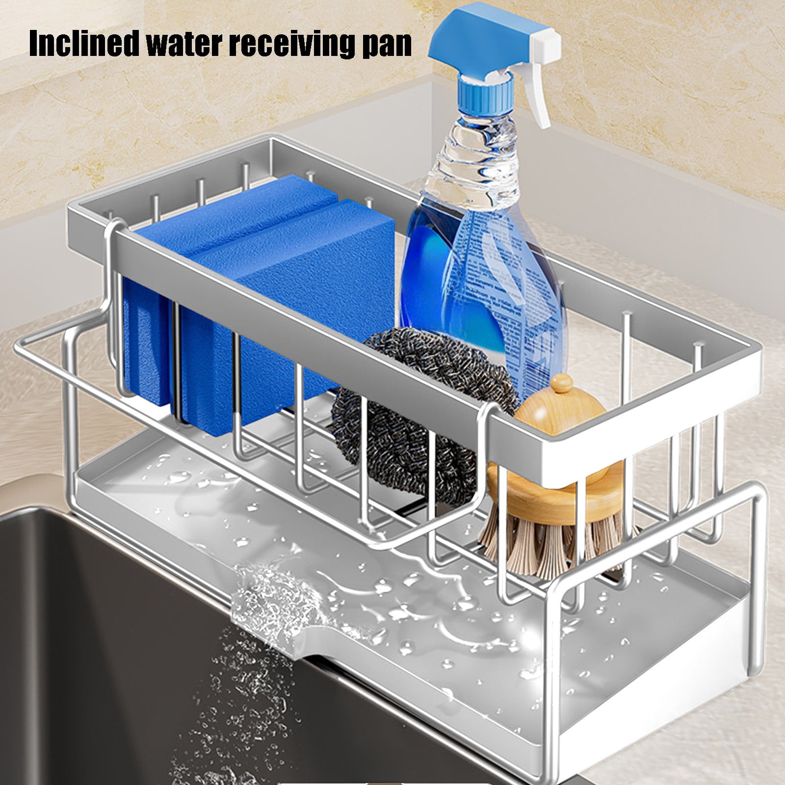 Sink Caddy Organizer, Sponge Holder with Drain Pan, Dishcloth Dish ...