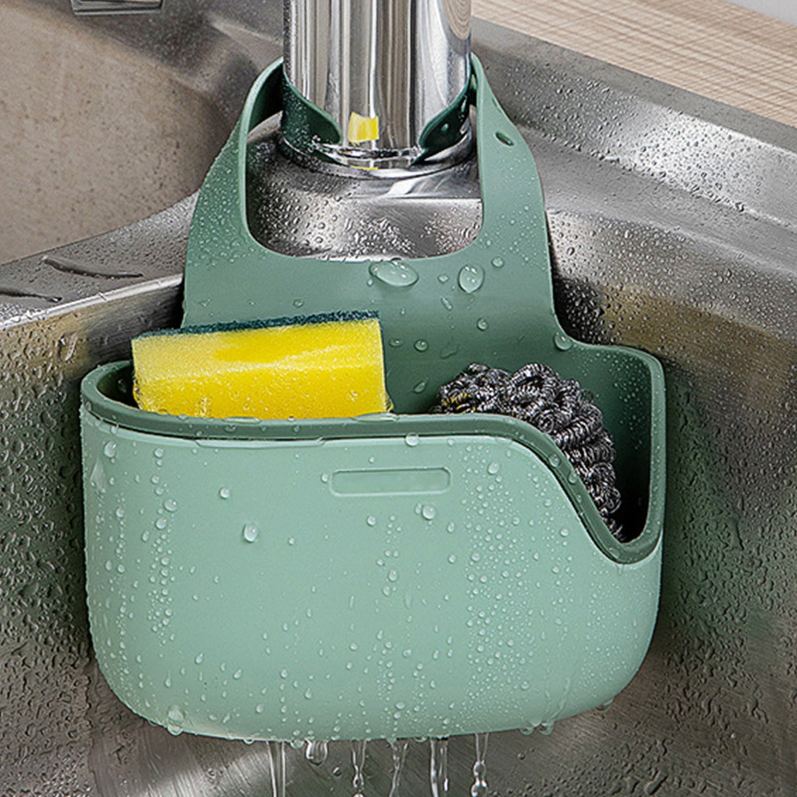 Sink Caddy Sponge Holder With Drain Holes | Double Basket Hanging ...