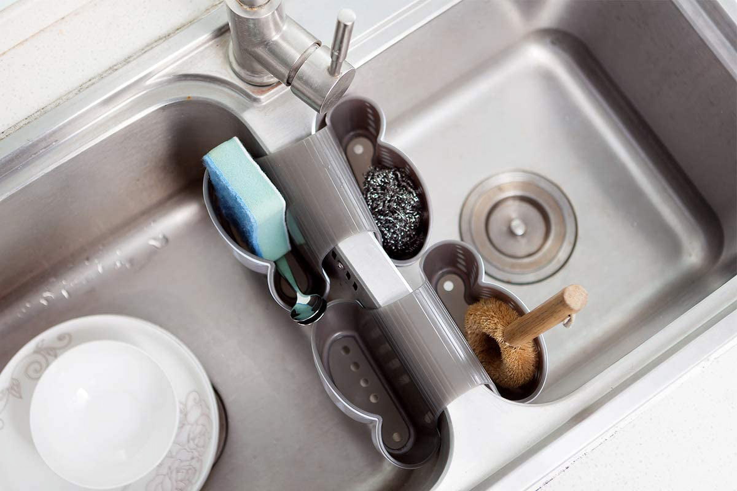 Sink Caddy Sponge Holder for Kitchen, Draining Dual Sink Saddle Sponge ...