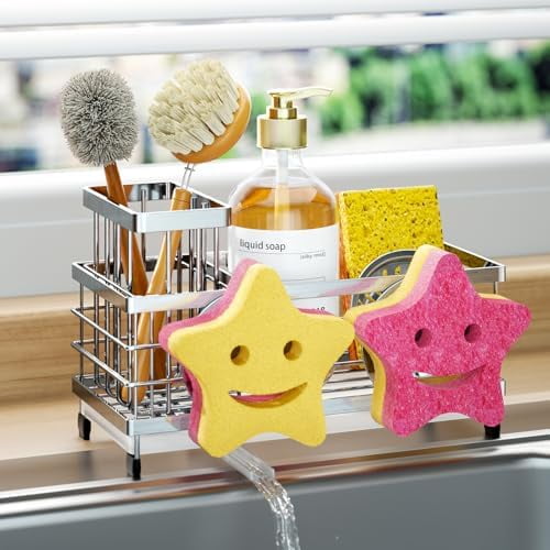 Sink Caddy Sponge Holder - Self-draining Kitchen Sink Organizer with ...