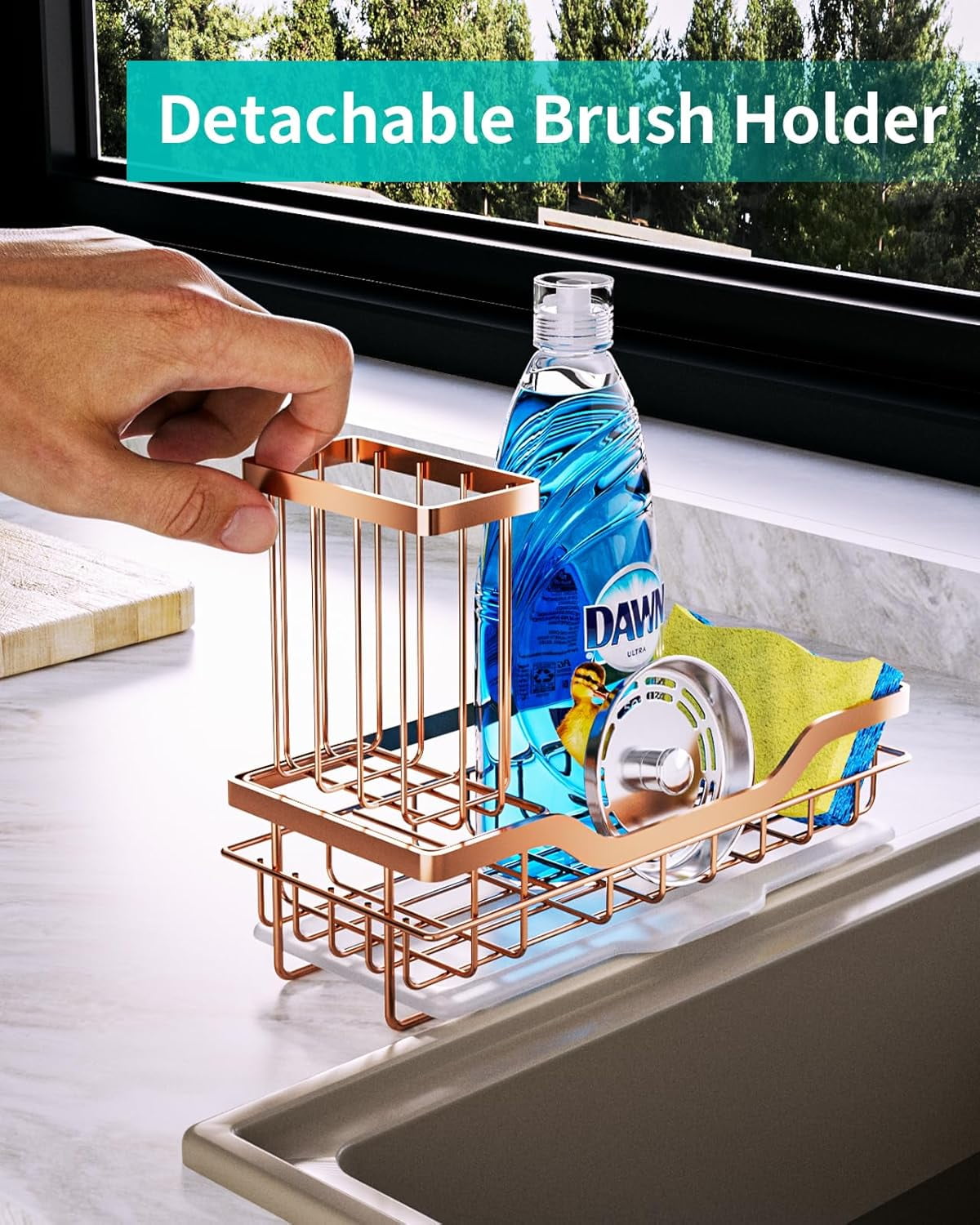 Sink Caddy with Brush Holder, Kitchen Sink Organizer with Drawable ...