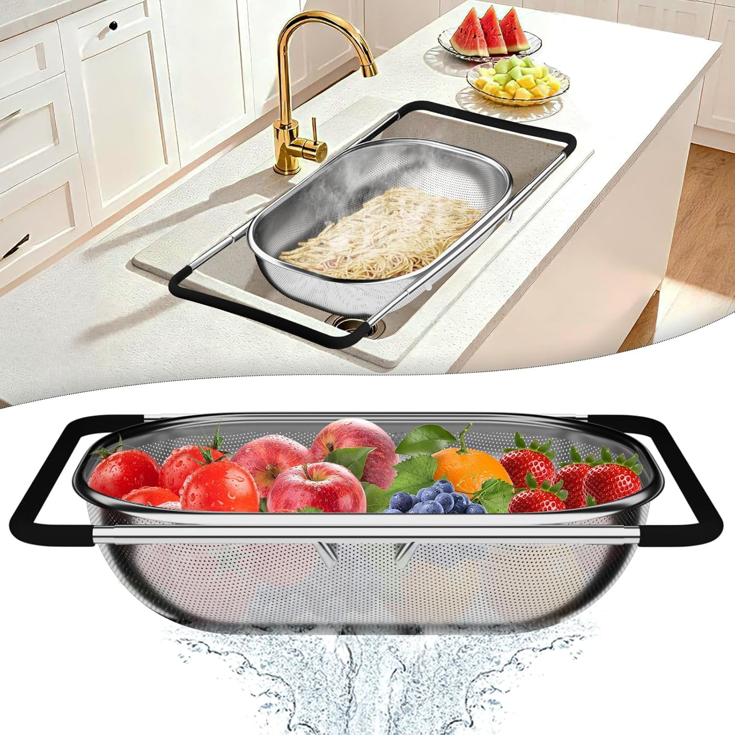 Over the Sink Colander, Expandable Strainers and Colanders with Fine ...