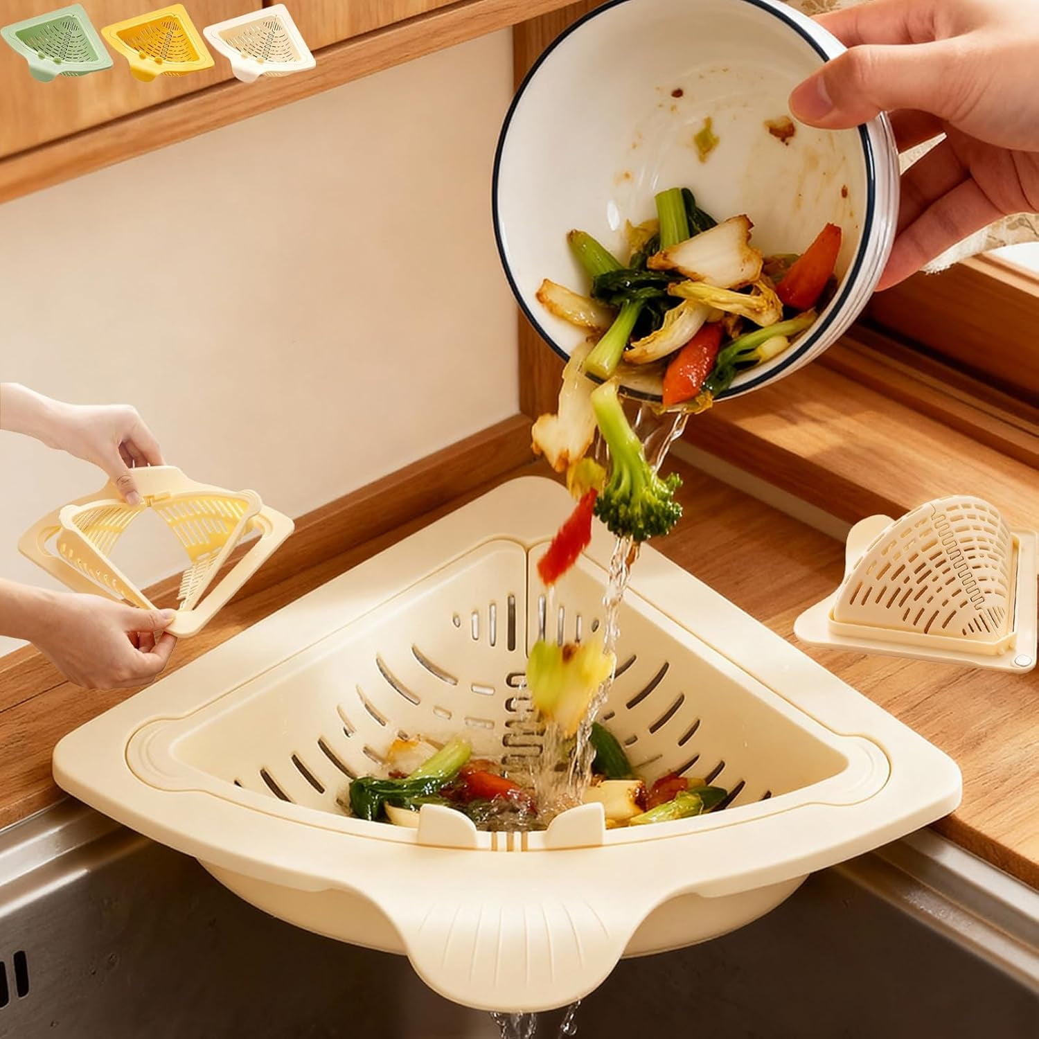Sink Corner Drying Rack, Magnetic Triangular Drain Basket with Twist ...