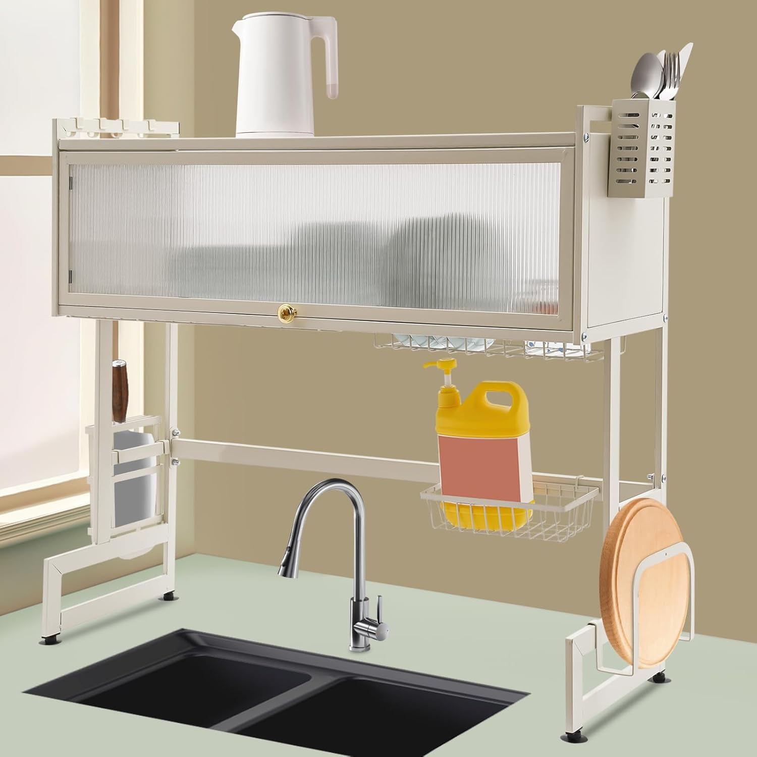 Over The Sink Dish Drainer Drying Rack 2-Tier Carbon Steel Kitchen Rack ...