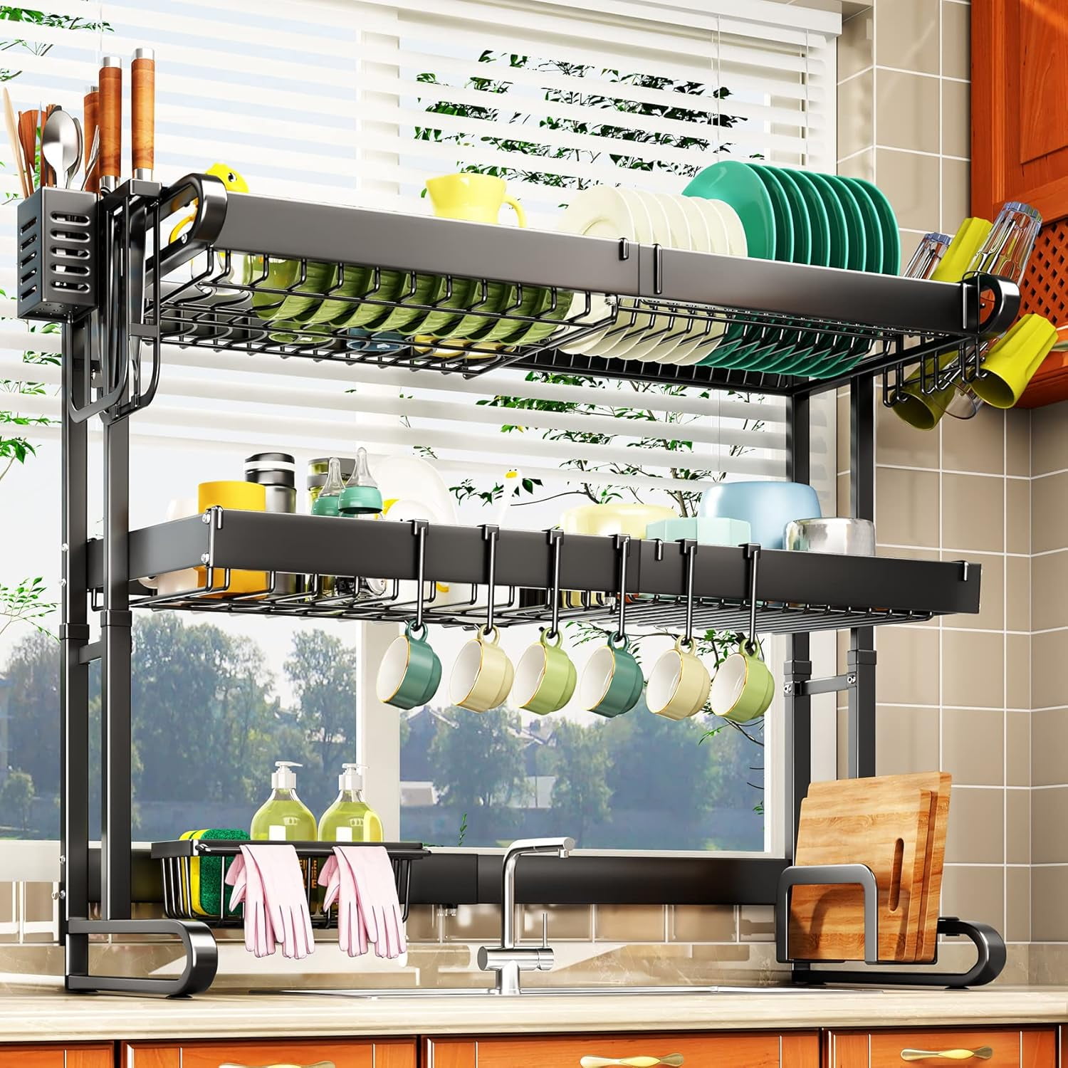 Over The Sink Dish Drainer Drying Rack, 3 Tier Adjustable (18.9" to 33. ...