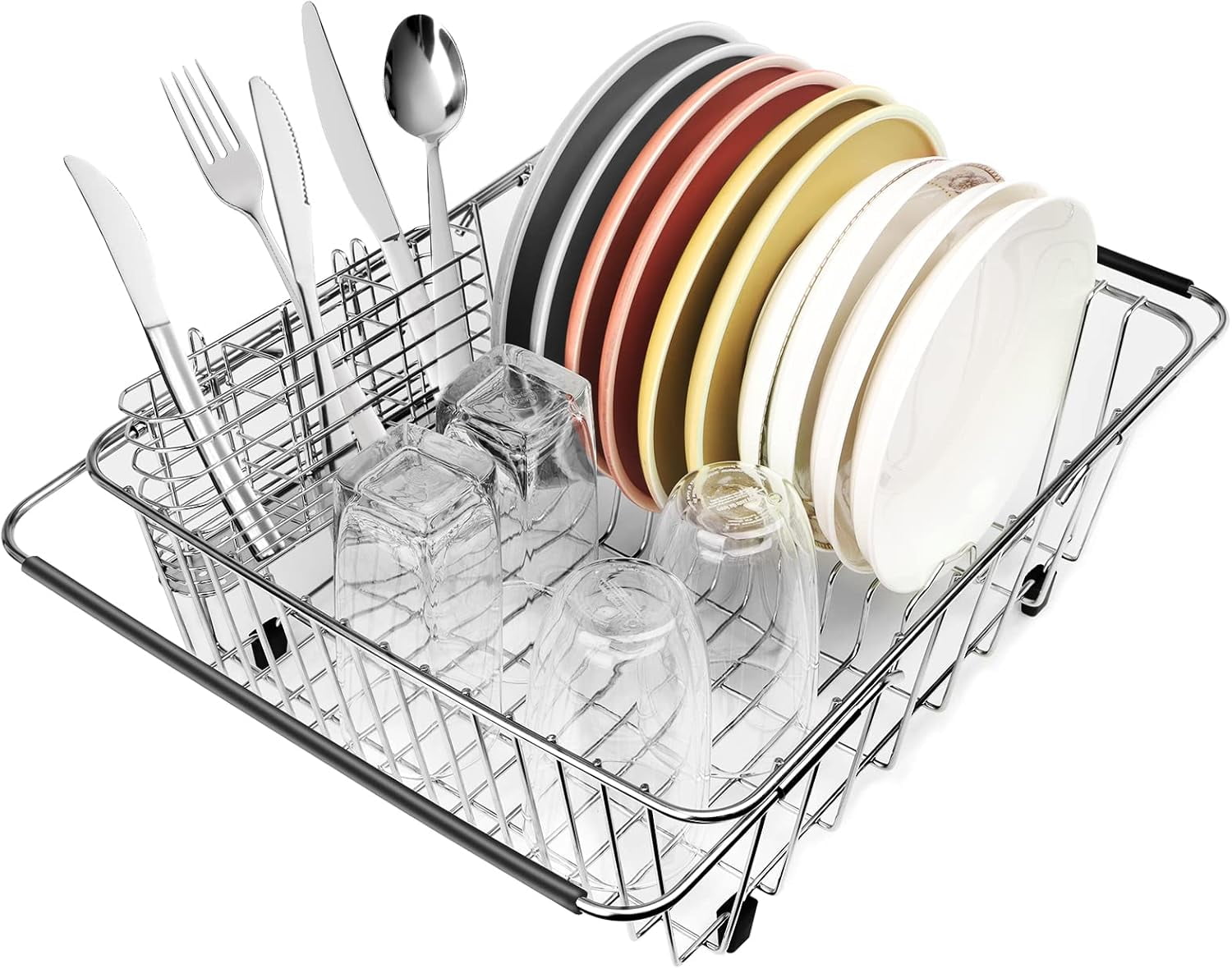 Sink Dish Drainer Rack, Expandable 304 Stainless Steel Dish Drying Rack ...