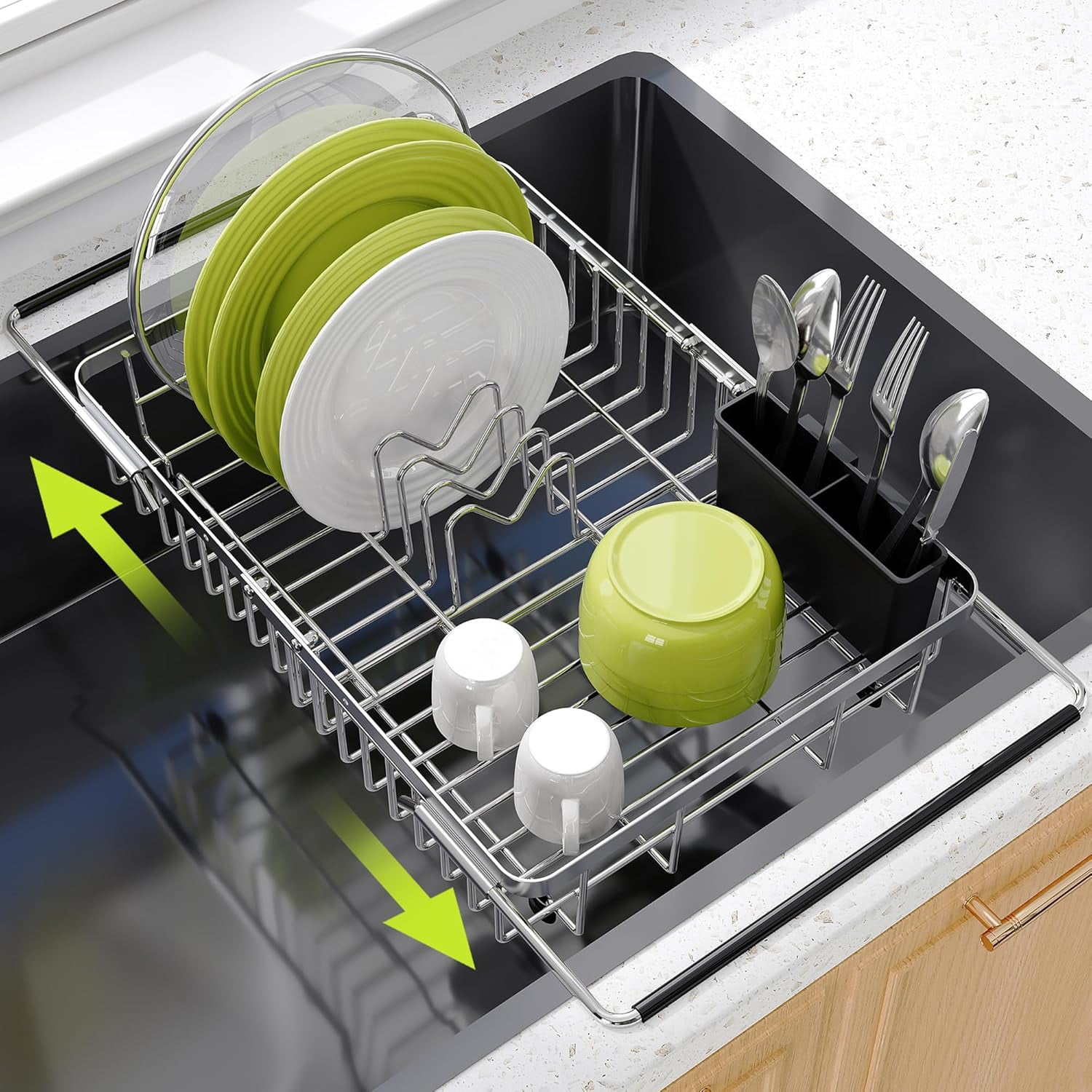 Sink Dish Drainer Rack - Kitchen Countertop Extendable Stainless Steel ...