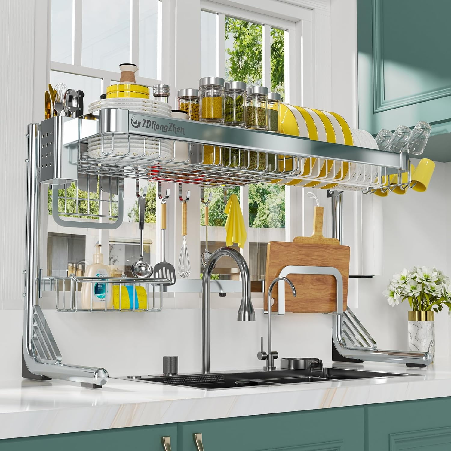 Over The Sink Dish Drying Rack,2 tier Full 304 Stainless Steel dish ...