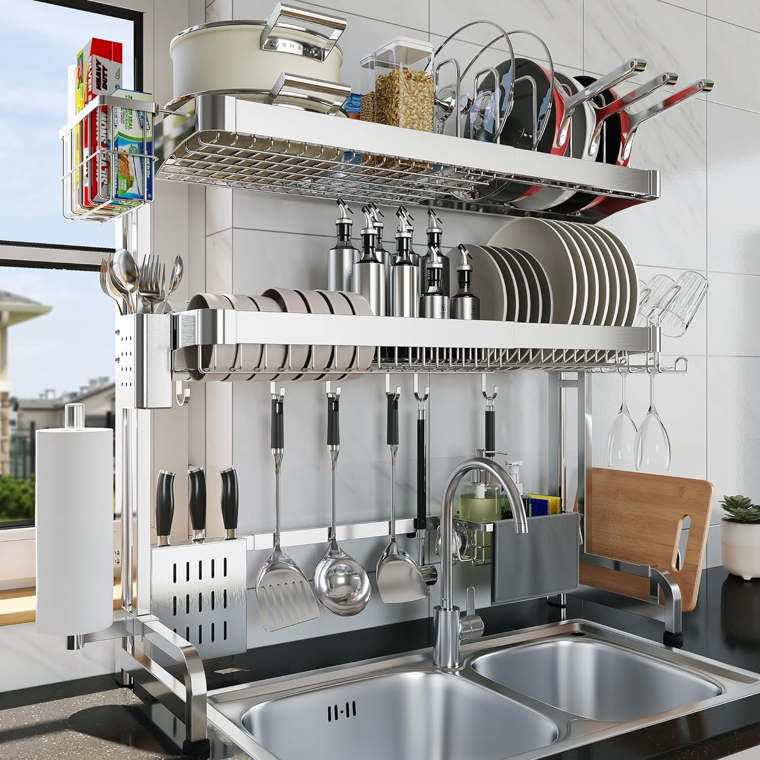 Over The Sink Dish Drying Rack, 3-Tier Drying Drainer Rack Over Sink ...