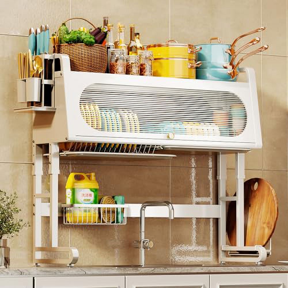Over The Sink Dish Drying Rack, 3-Tier Kitchen Dish Drainer Rack Height ...