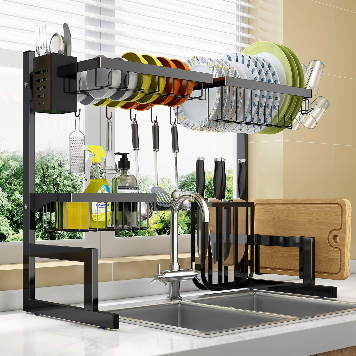 "Eimolife Adjustable 2-Tier Over Sink Dish Rack, Stainless Steel ...