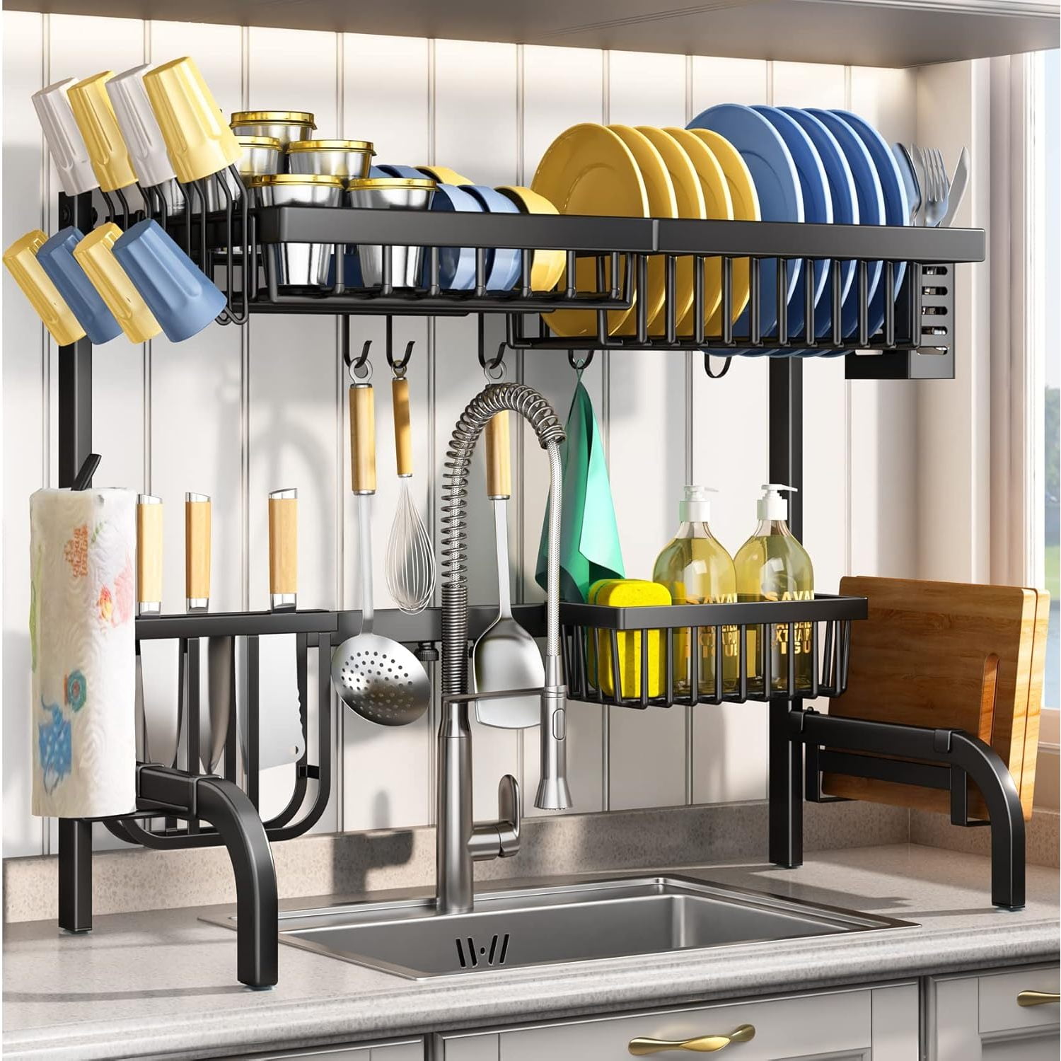 Over The Sink Dish Drying Rack, Adjustable (25.5 to 33.5 inch) 2 Tier ...