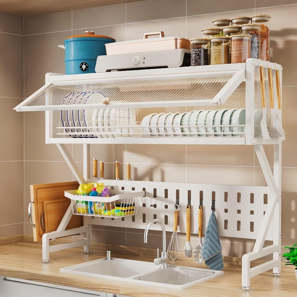 Over The Sink Dish Drying Rack, Freestanding Metal Drainer Shelf ...