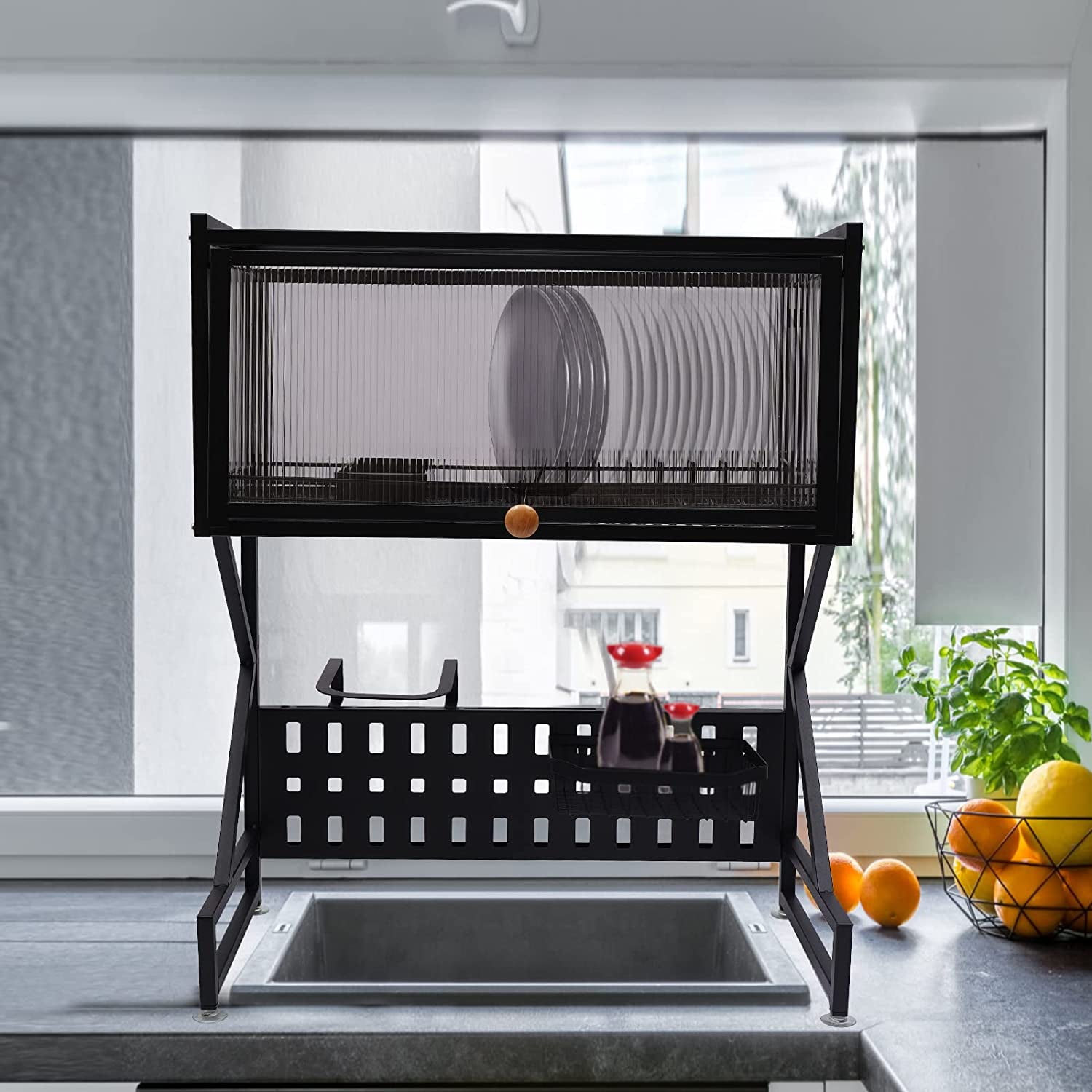 Over Sink Dish Drying Rack Over Sink Shelf 2 Tier Large Dish Drying ...