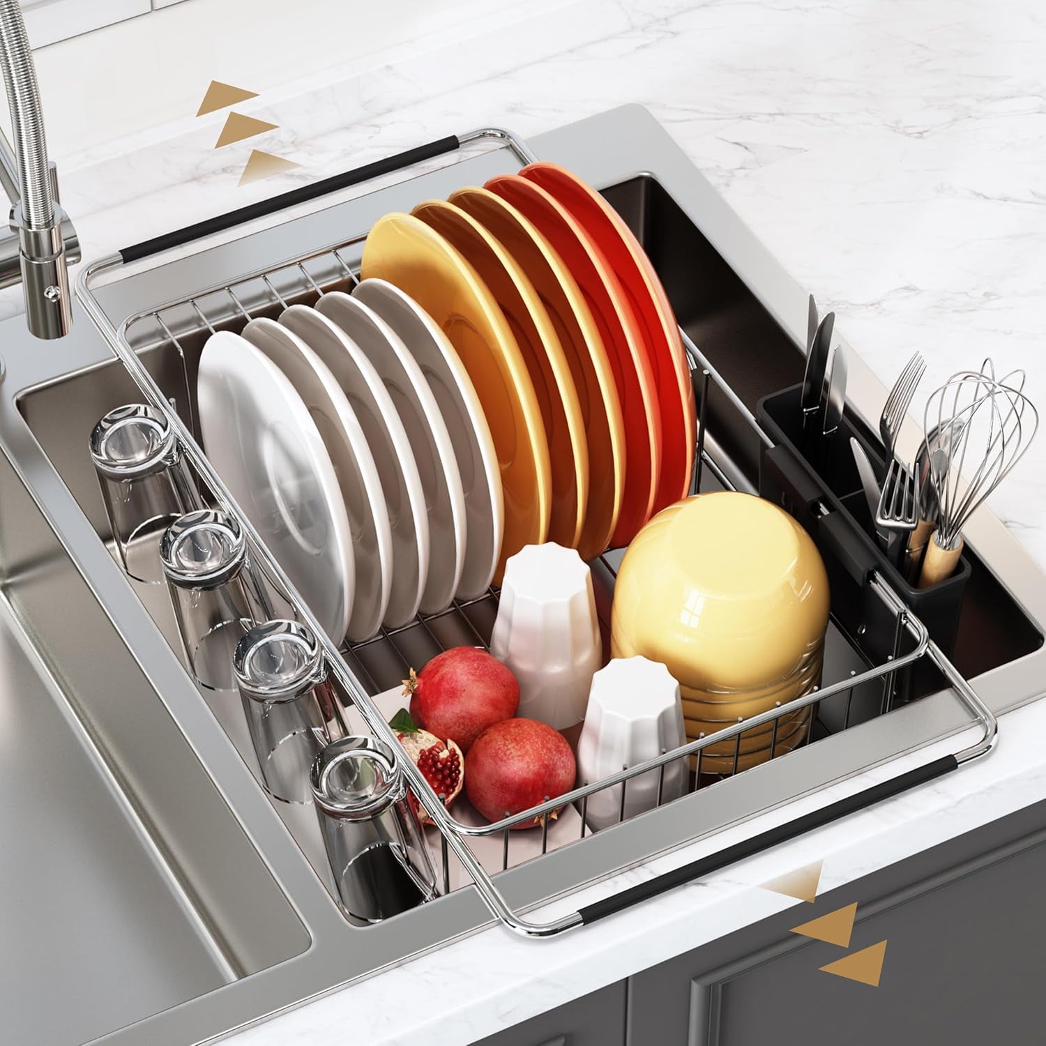 Sink Dish Drying Rack, Stainless Steel Dish Drainers for Kitchen Sink ...