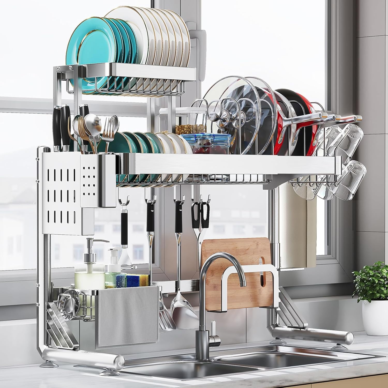 Over Sink Dish Drying Rack, Upgrade 2.5-Tier 304 Stainless Steel Dish ...