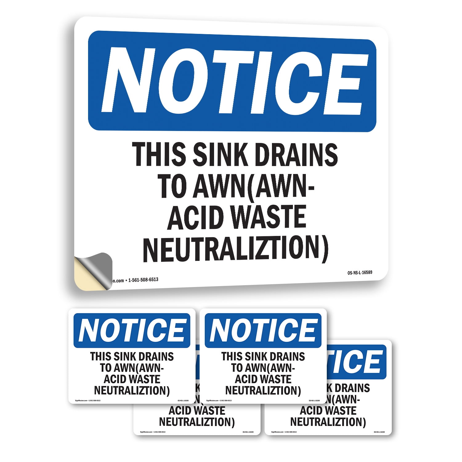 Sink Drain AWN Acid Waste Neutralization OSHA Notice Vinyl Decal Label ...