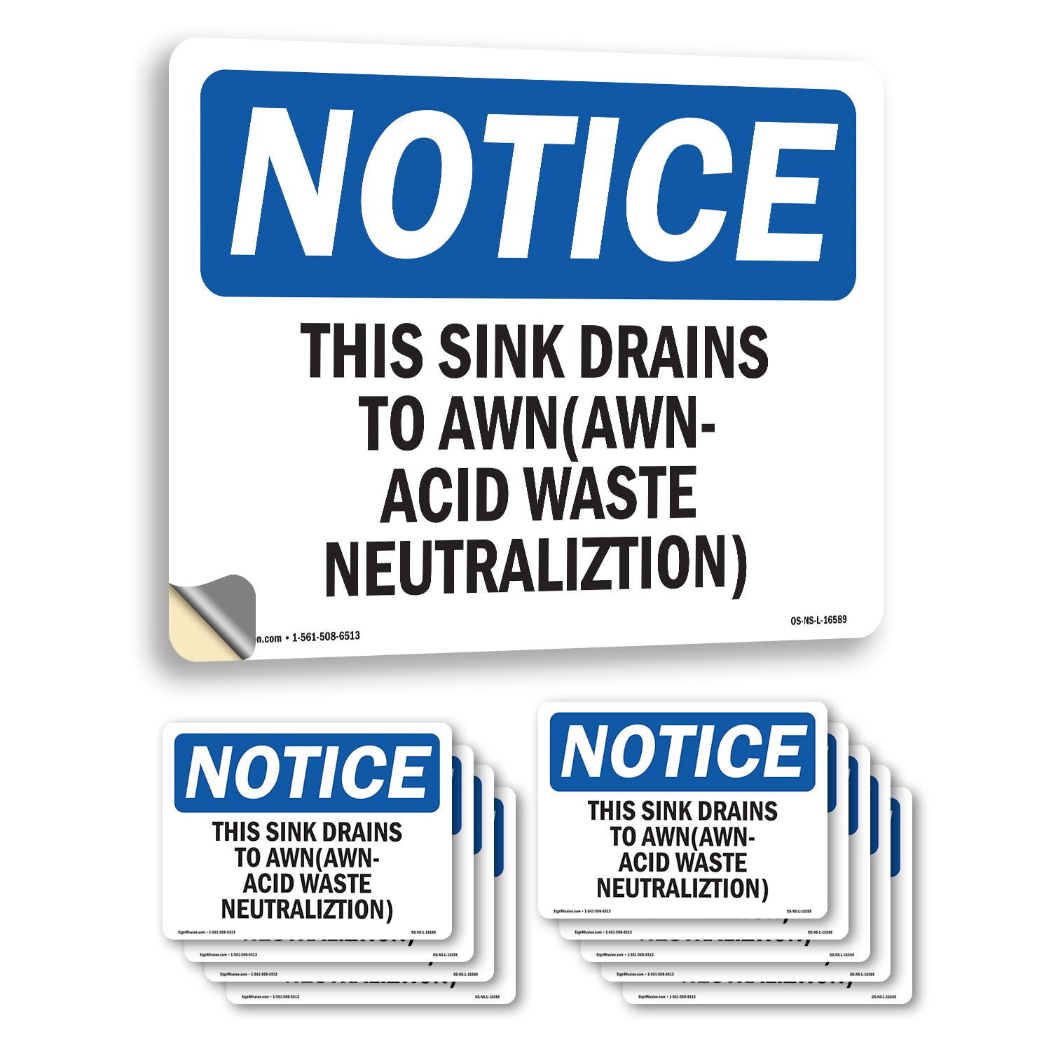 Sink Drain AWN Acid Waste Neutralization OSHA Notice Vinyl Decal Label ...