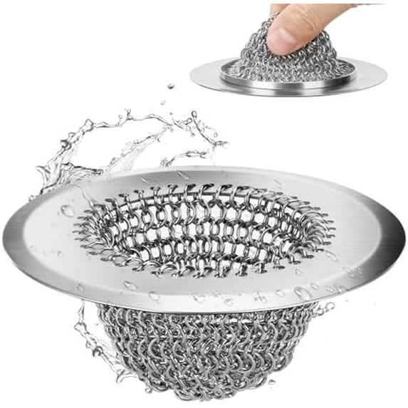 Sink Drain Strainer: Anti-Slip Flexible Chainlink, 304 Stainless Steel ...