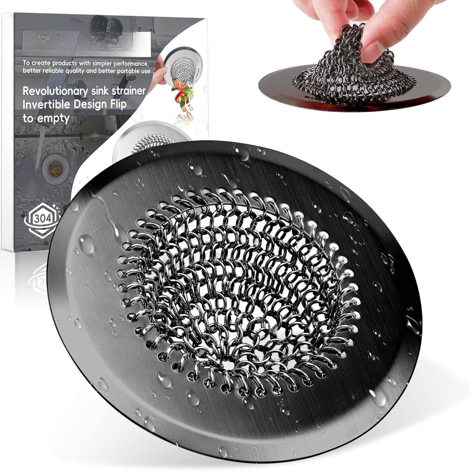 Sink Drain Strainer, Reversible Mesh Sink Strainer with 304 Stainless ...