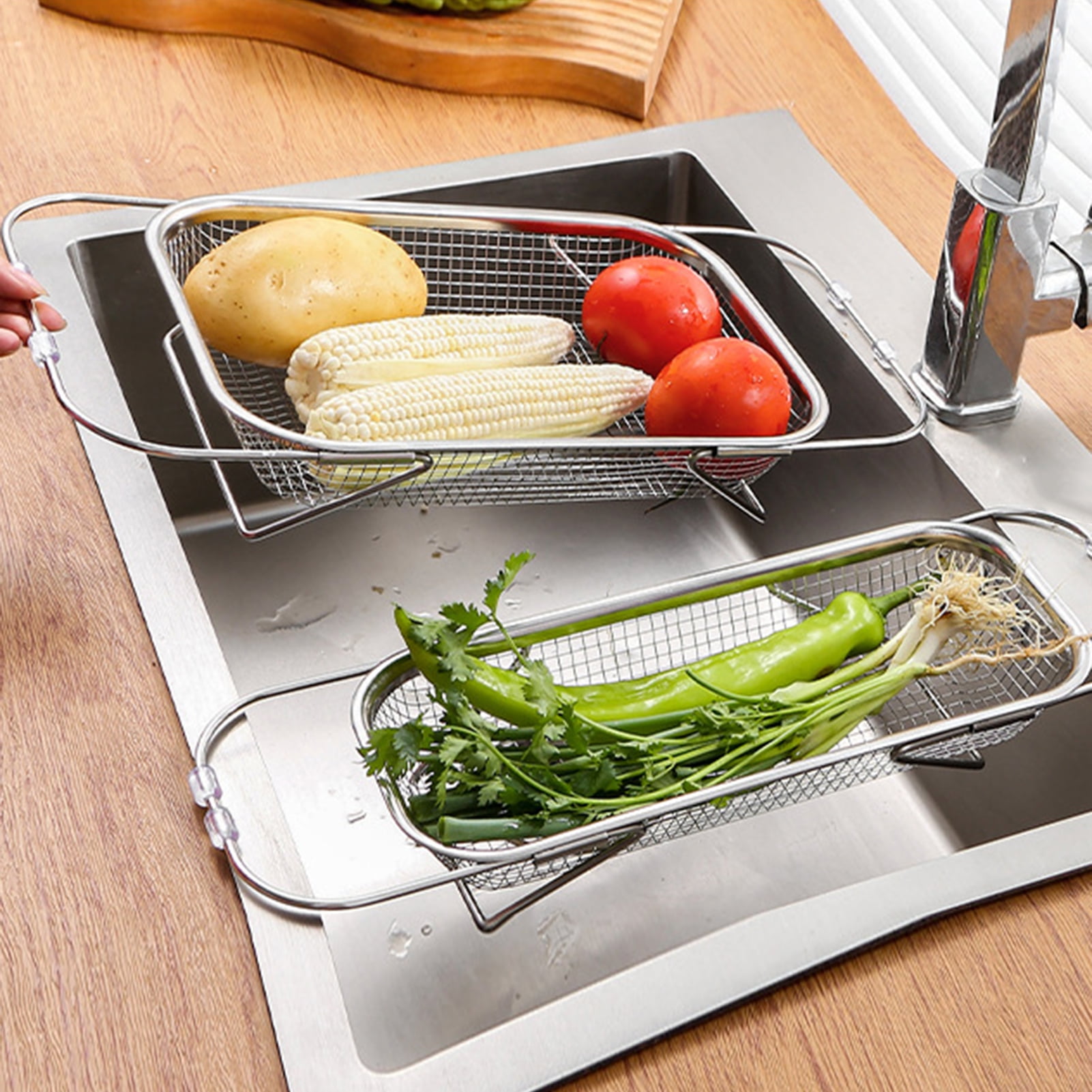 Sink Drainer Basket Stainless Steel Expandable Sink Colander Strainer ...