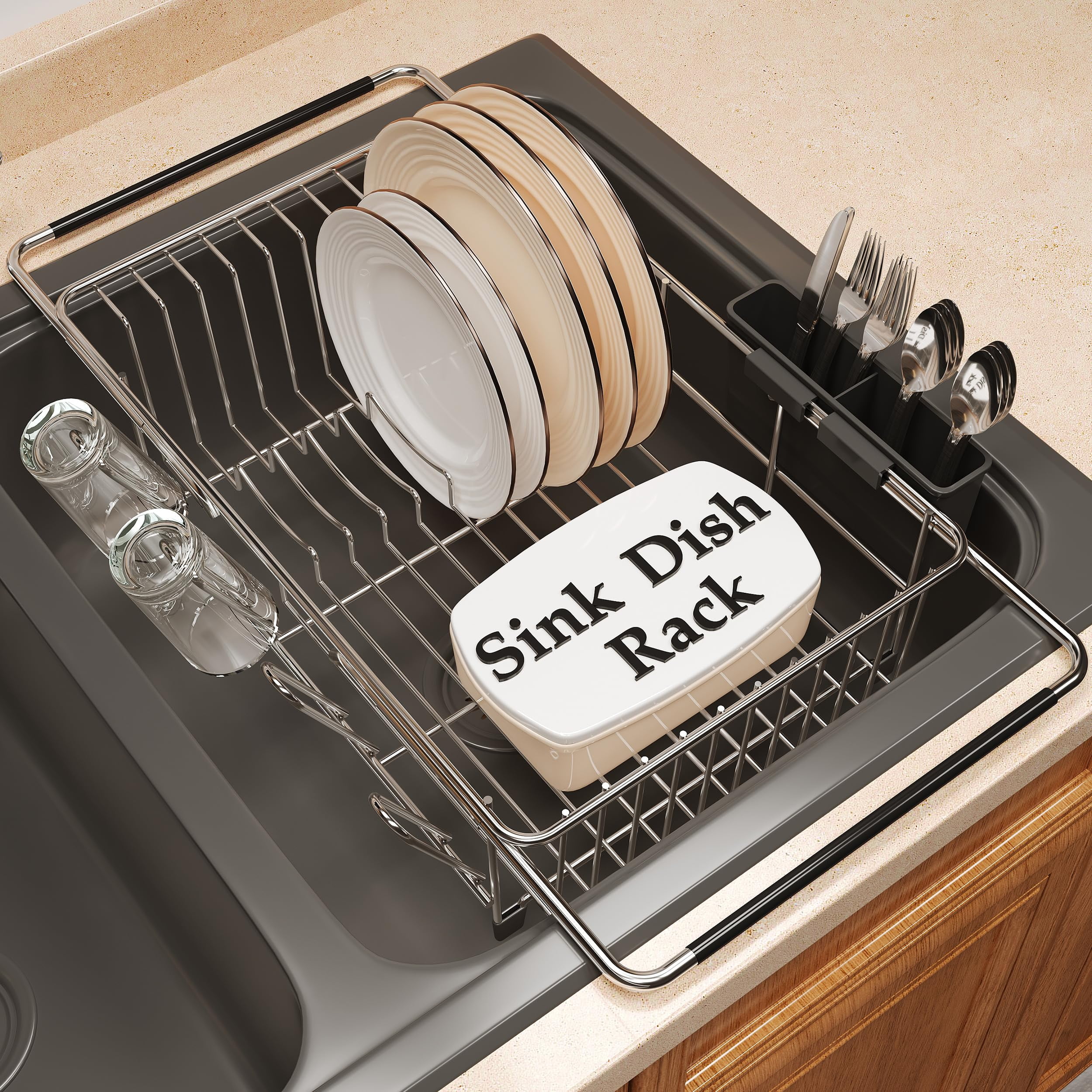Over the Sink Expandable Dish Drainer Drying Rack In Stainless Steel ...