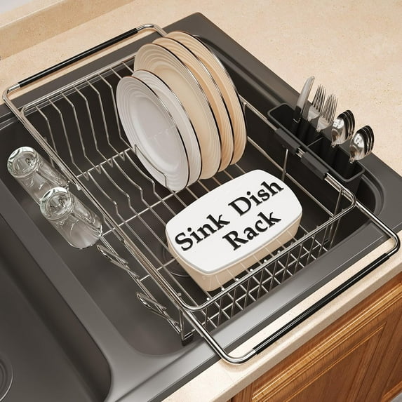 Over the Sink Expandable Dish Drainer Drying Rack In Stainless Steel ...