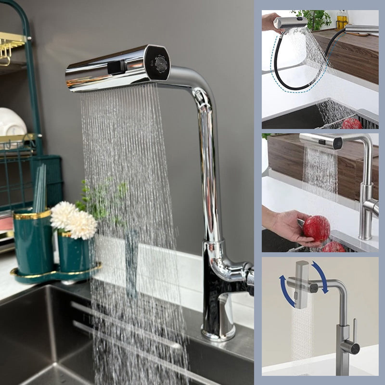 Sink Faucet, ABS Silver Faucet, 360° Kitchen Faucet Stainless Steel ...