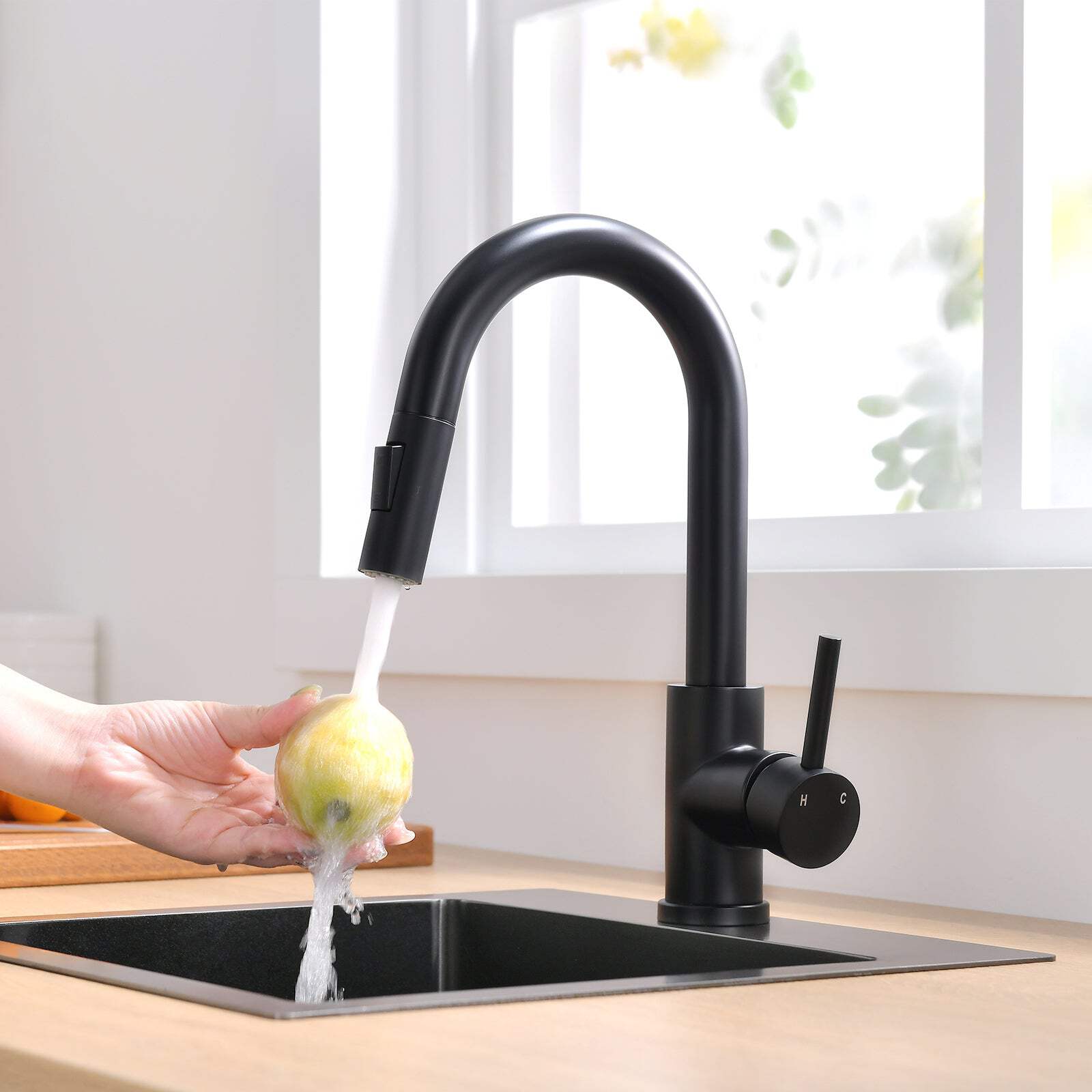 Sink Faucet, Black Kitchen Faucets With Pull Down Sprayer, Bathroom ...