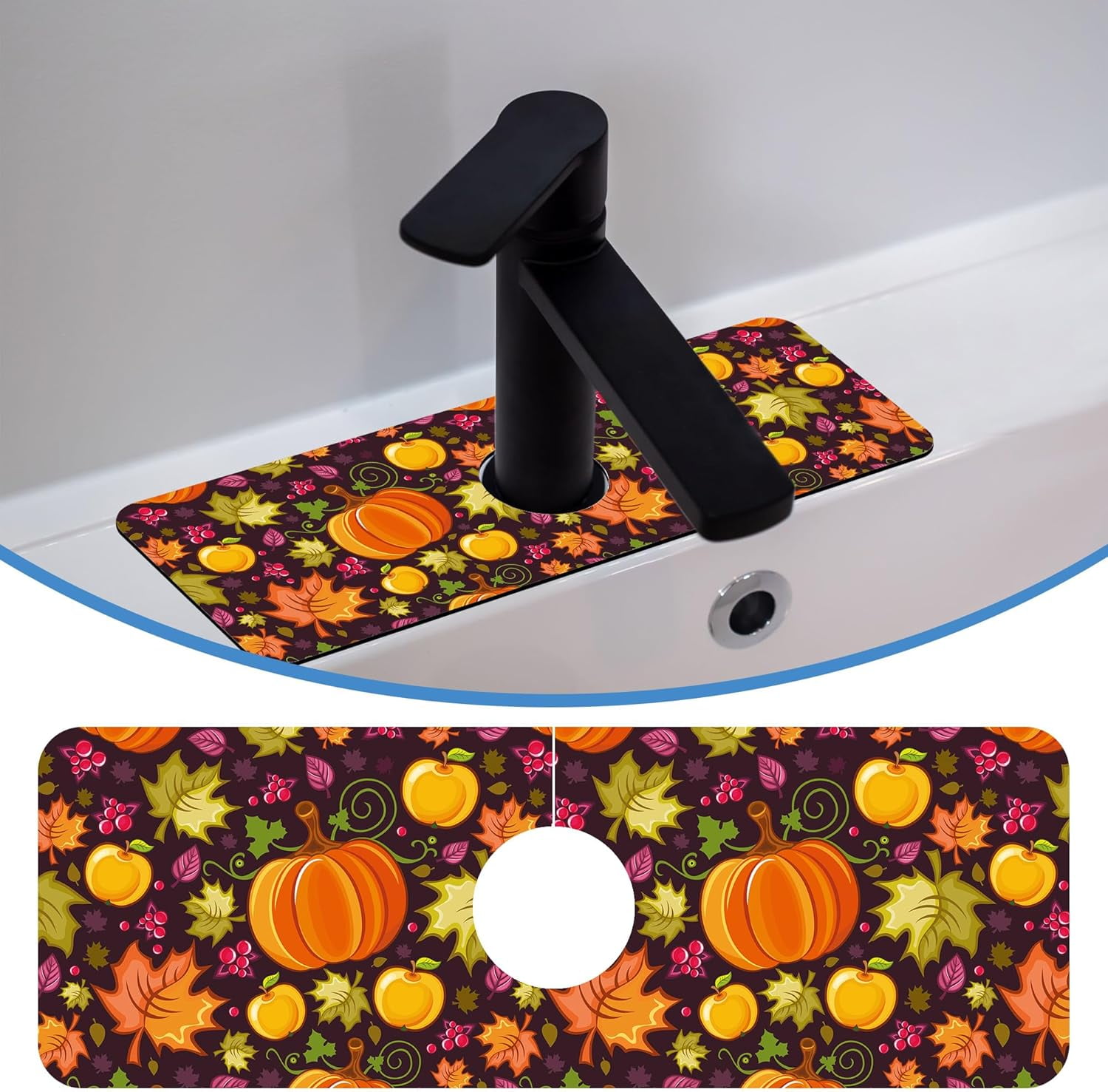 Sink Faucet Mat Splash Guard Autumn Leave Pumpkin Berries Apple Pear ...