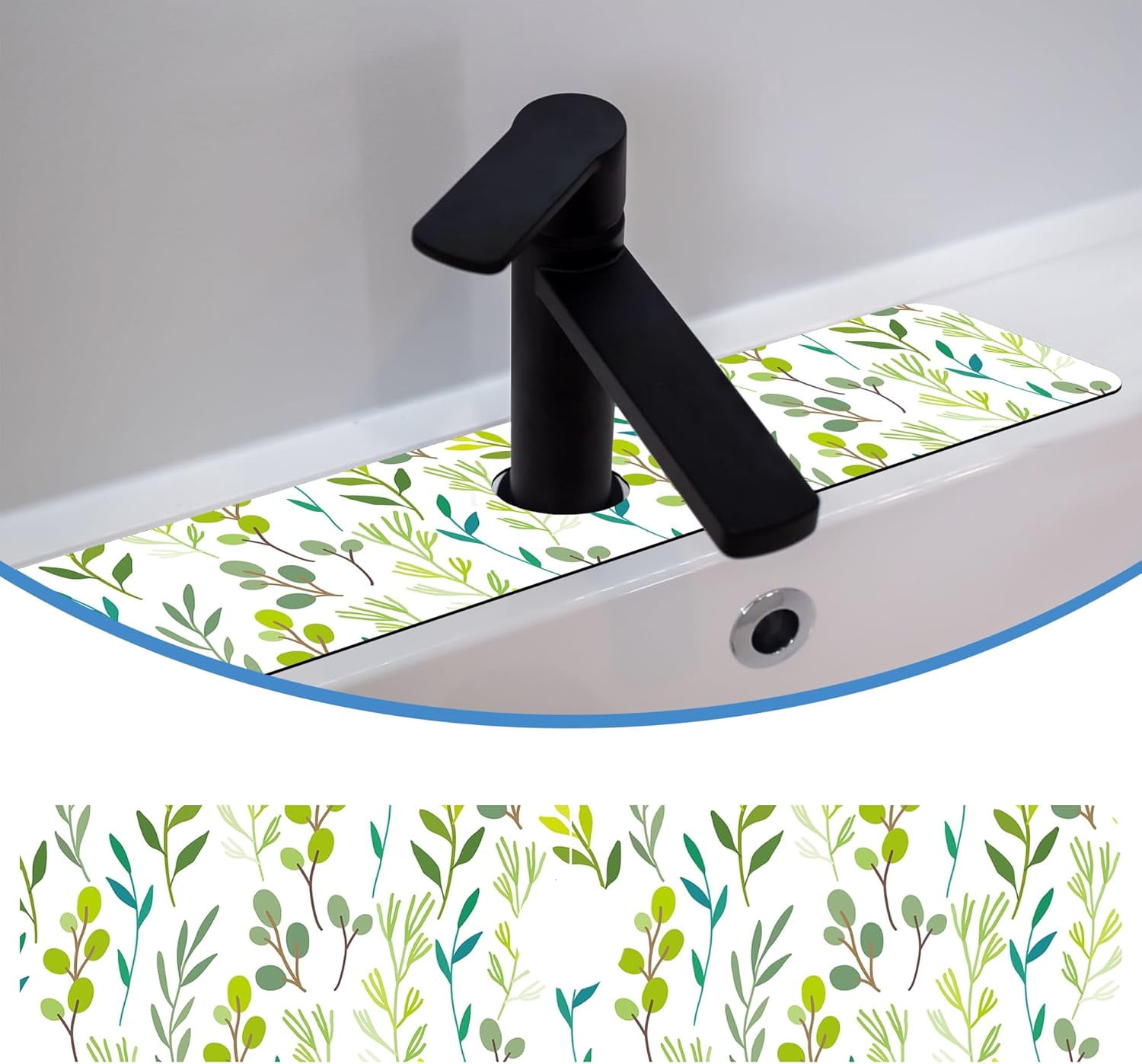 Sink Faucet Mat Splash Guard Color Art Leaves Grass Faucet Mat for ...