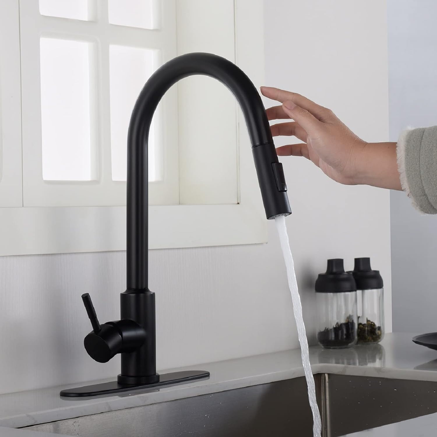 Sink Faucet, Multitask Mode Single Handle High Arc Pull Out Kitchen ...