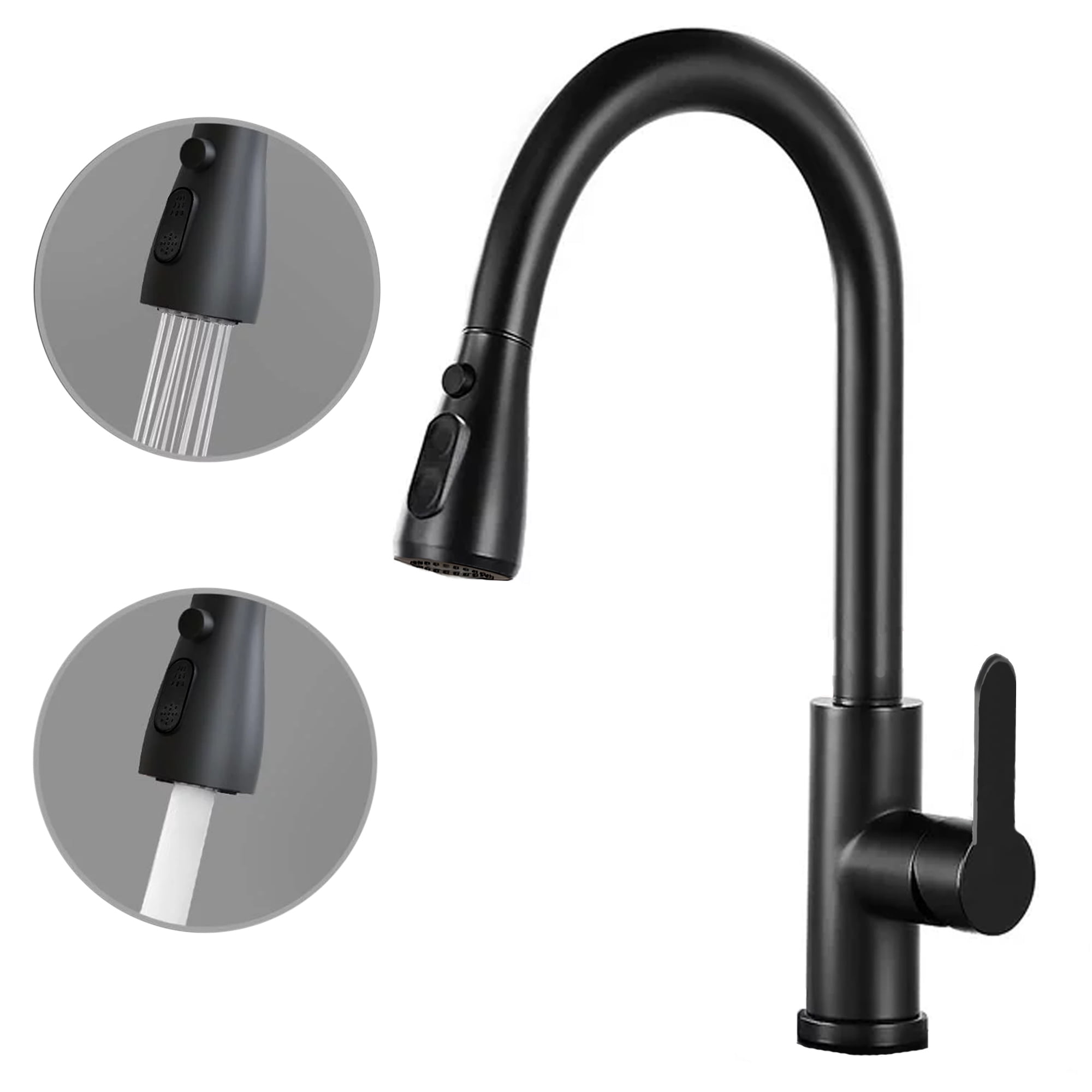 Sink Faucets Pull Down Stainless Steel with Two Mode Sprayer Black with ...