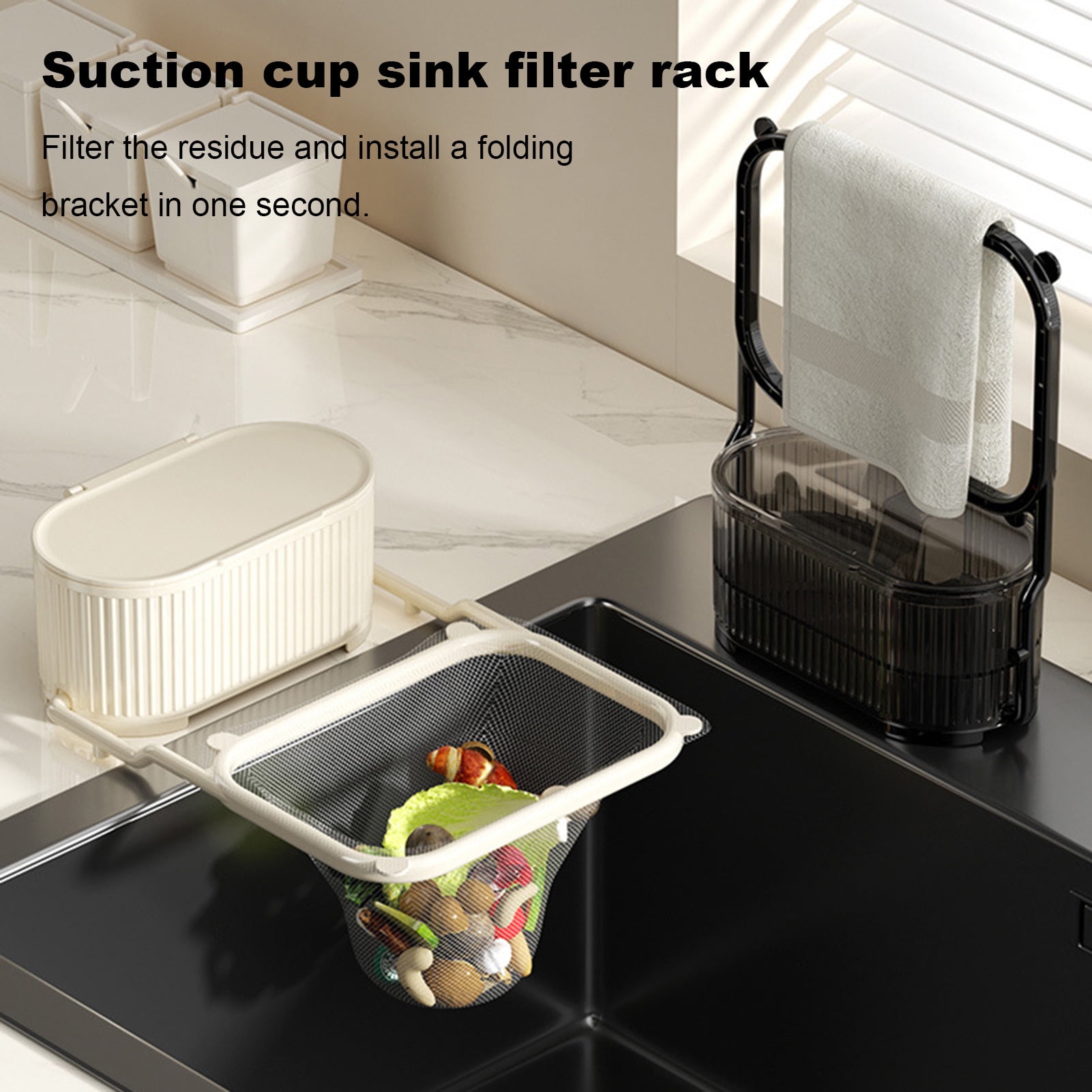 Sink Filter Rack Folding Strainer Holder Suction Cup Installation ...
