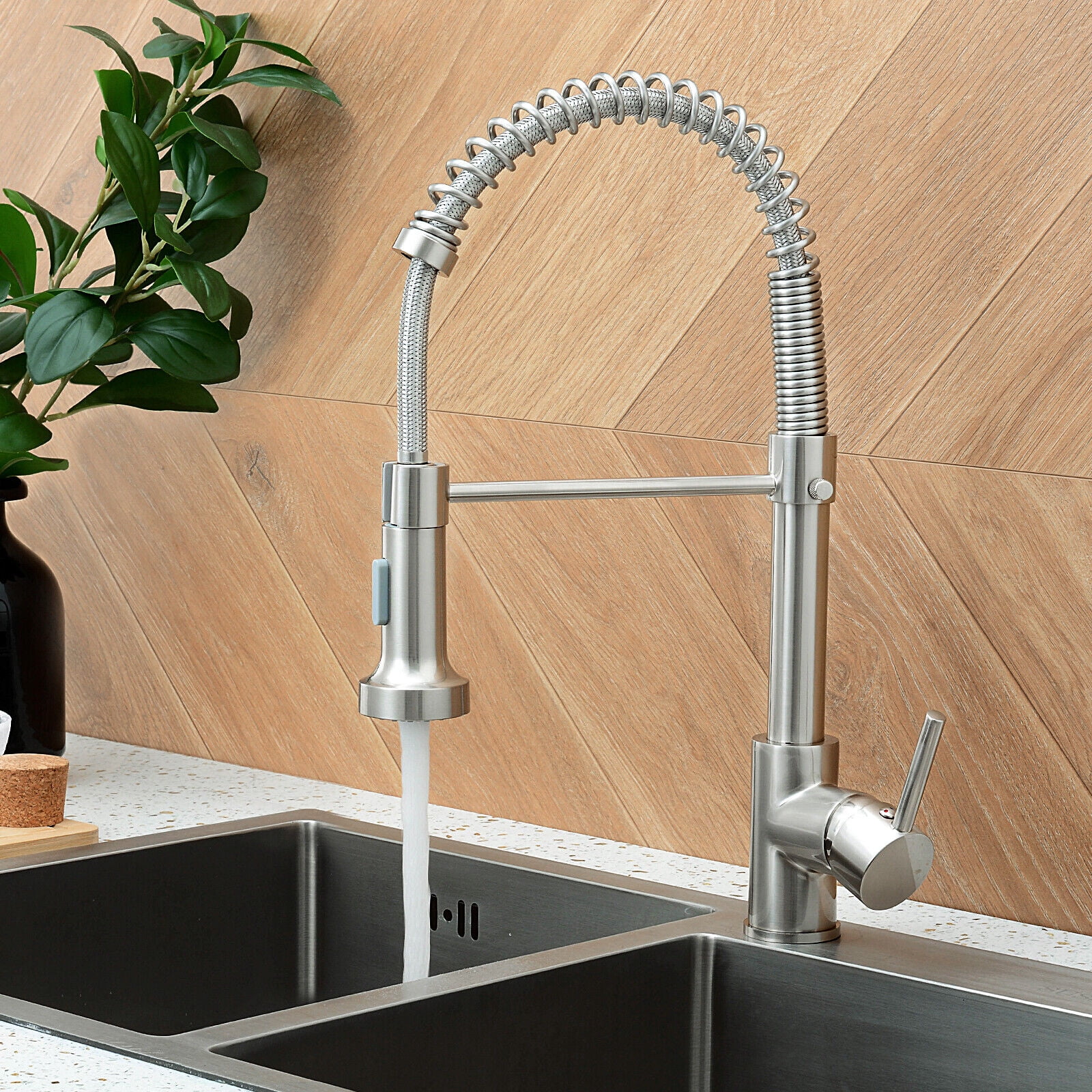Sink Kitchen Faucet Brass Single Handle Spring Pull Down Sprayer Mixer ...