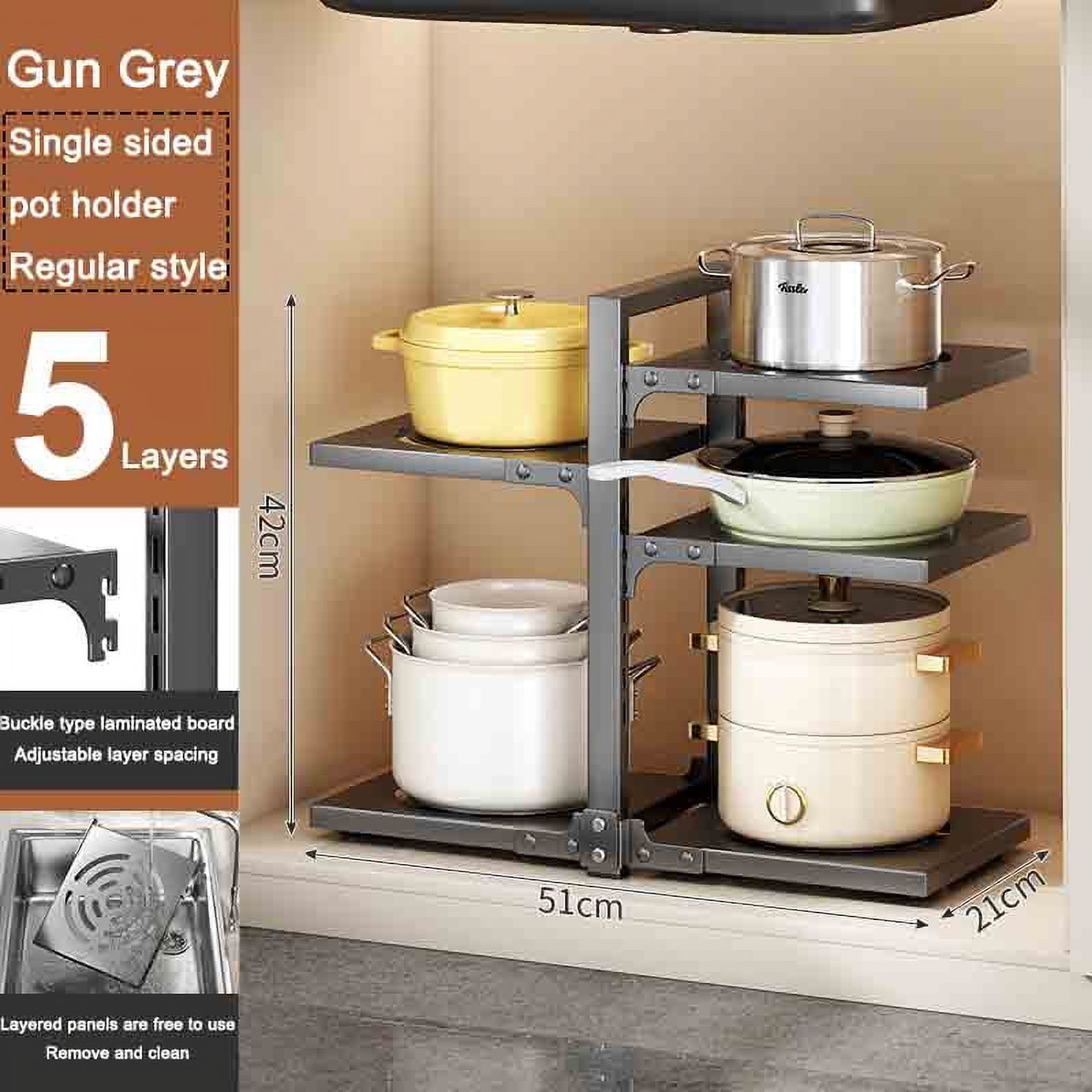 Sink Layered Pot Rack Free Layering Kitchen Pans Organizer Rustproof ...