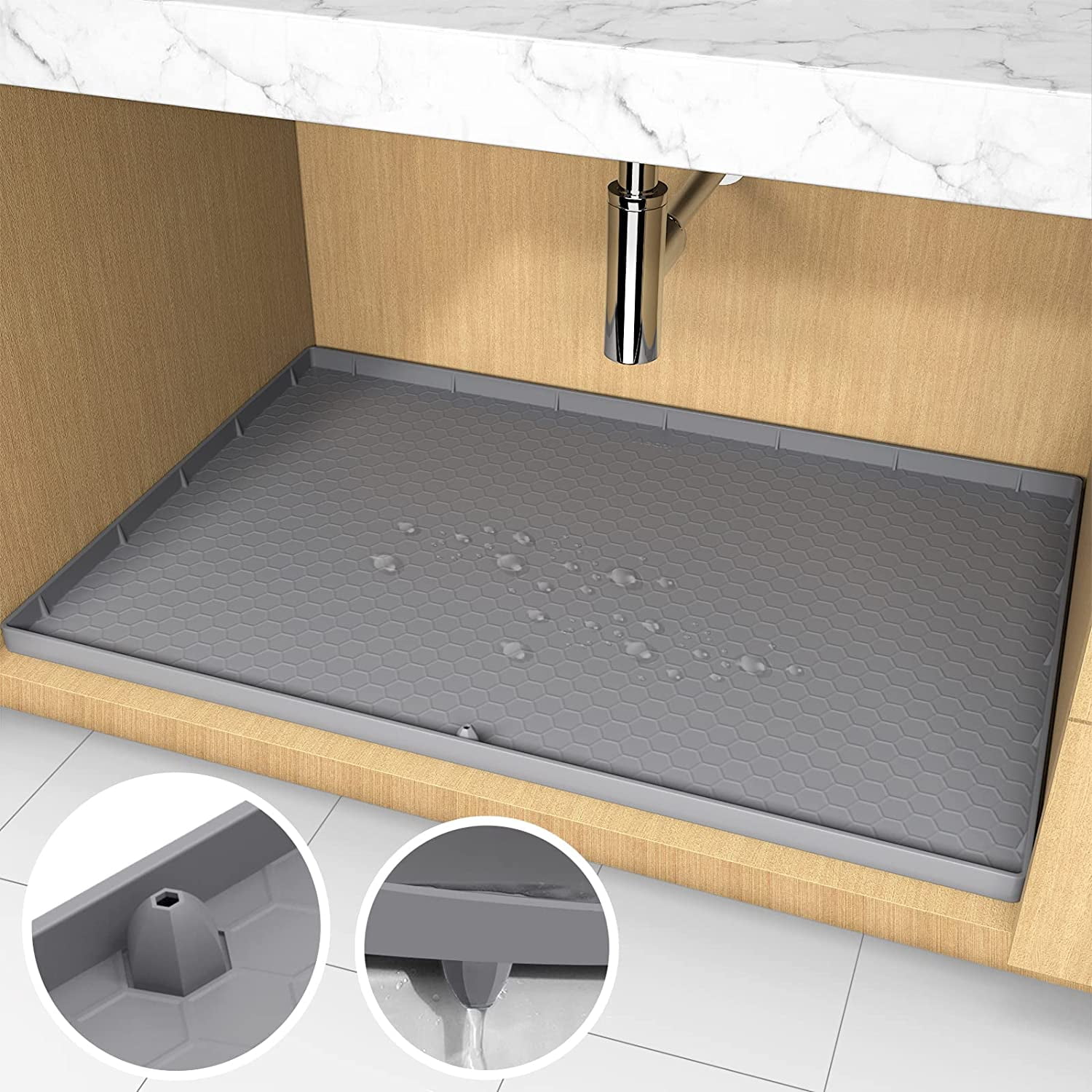 Under Sink Mat, 34" x 22" Silicone Under Sink Liner, Under Kitchen Sink ...
