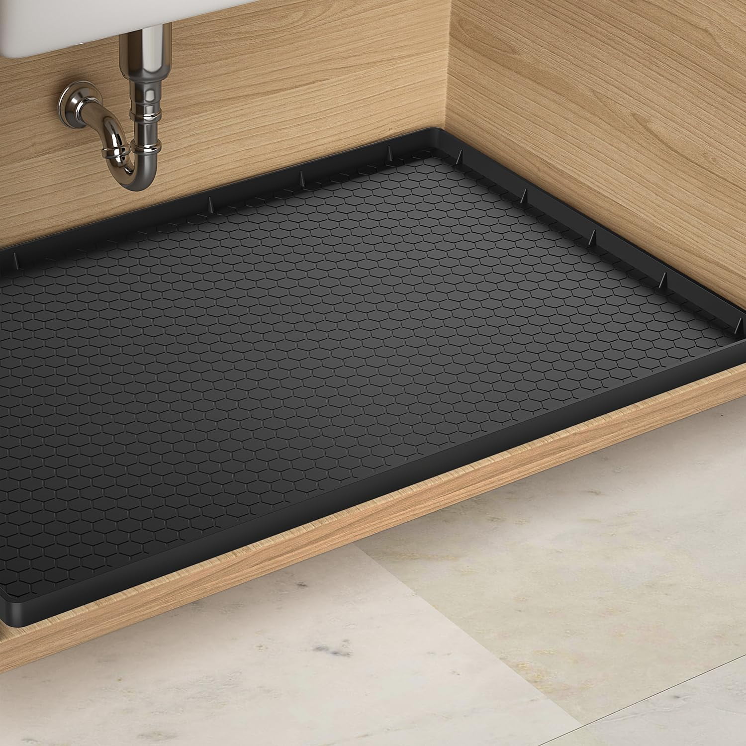 Under Sink Mat - 37" x 22" Waterproof Kitchen Cabinet Mat - Flexible ...