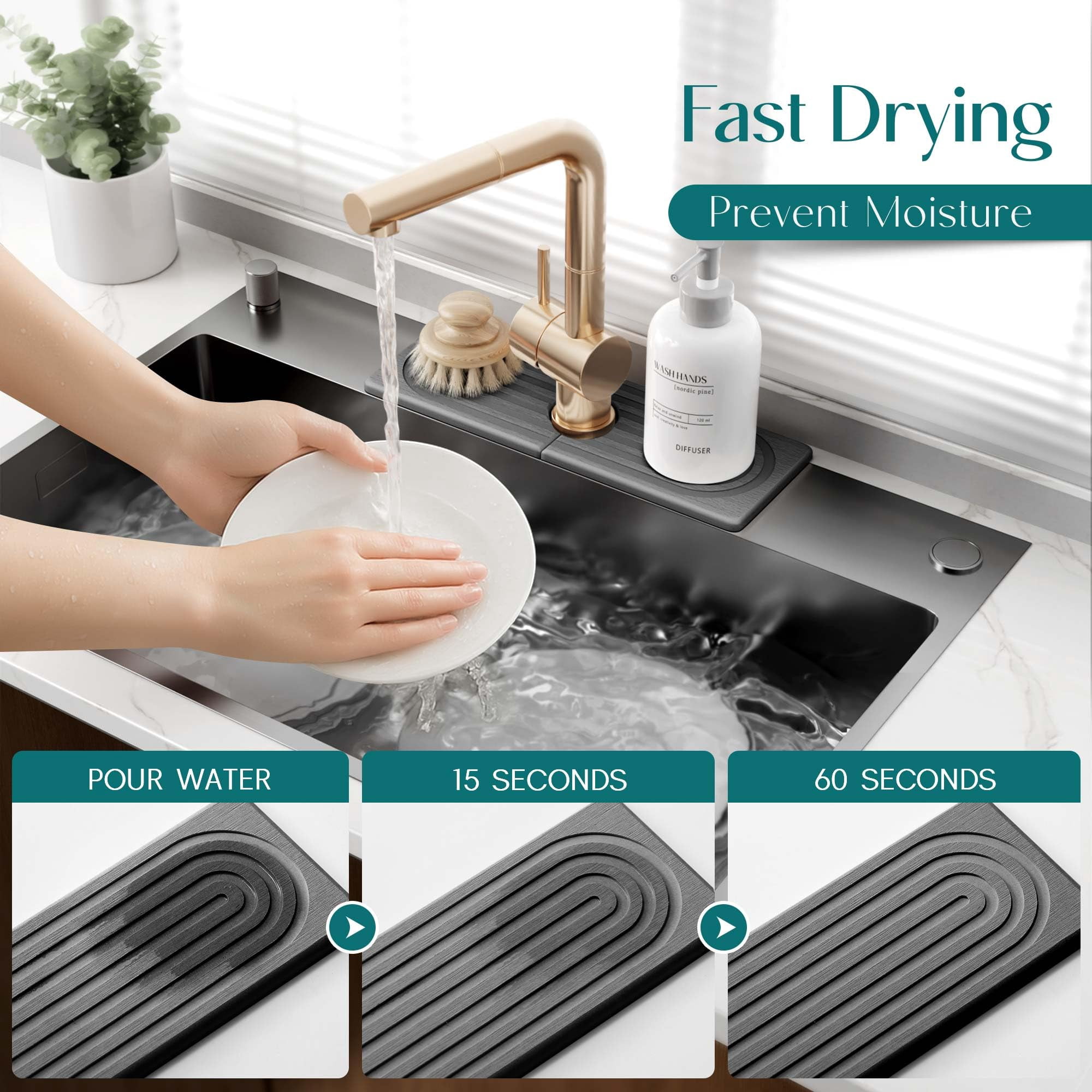 Sink Mat Dark Gray 15" x 5.3" Kitchen and Bathroom Countertop Use ...