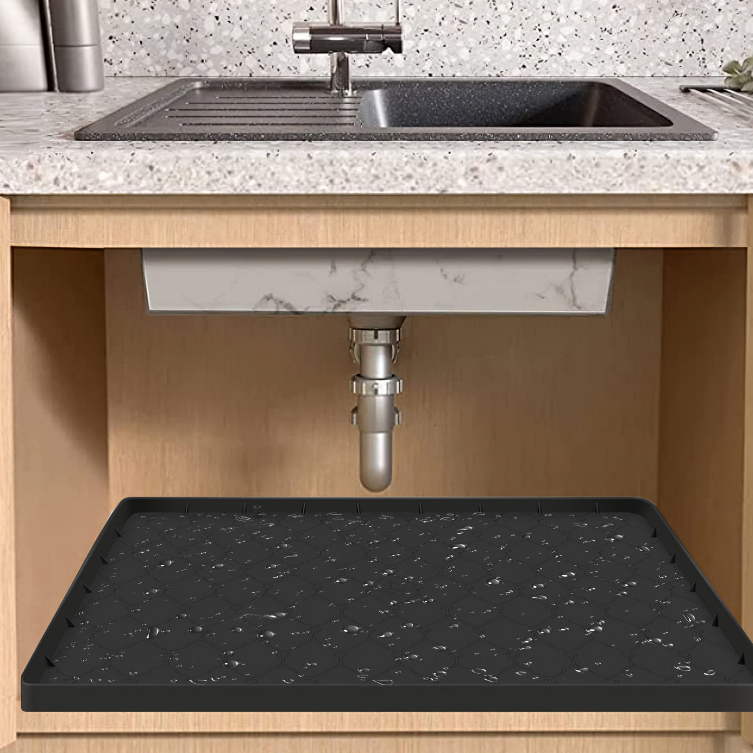 Under Sink Mat TeqHome 34x22" Sink Cabinet Protector Mat with Drain ...