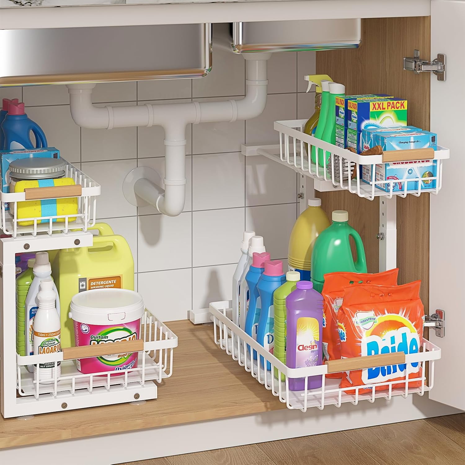 Under Sink Organizer 2 Packs, Pull Out Kitchen Sink Organizer, 2 Tier ...