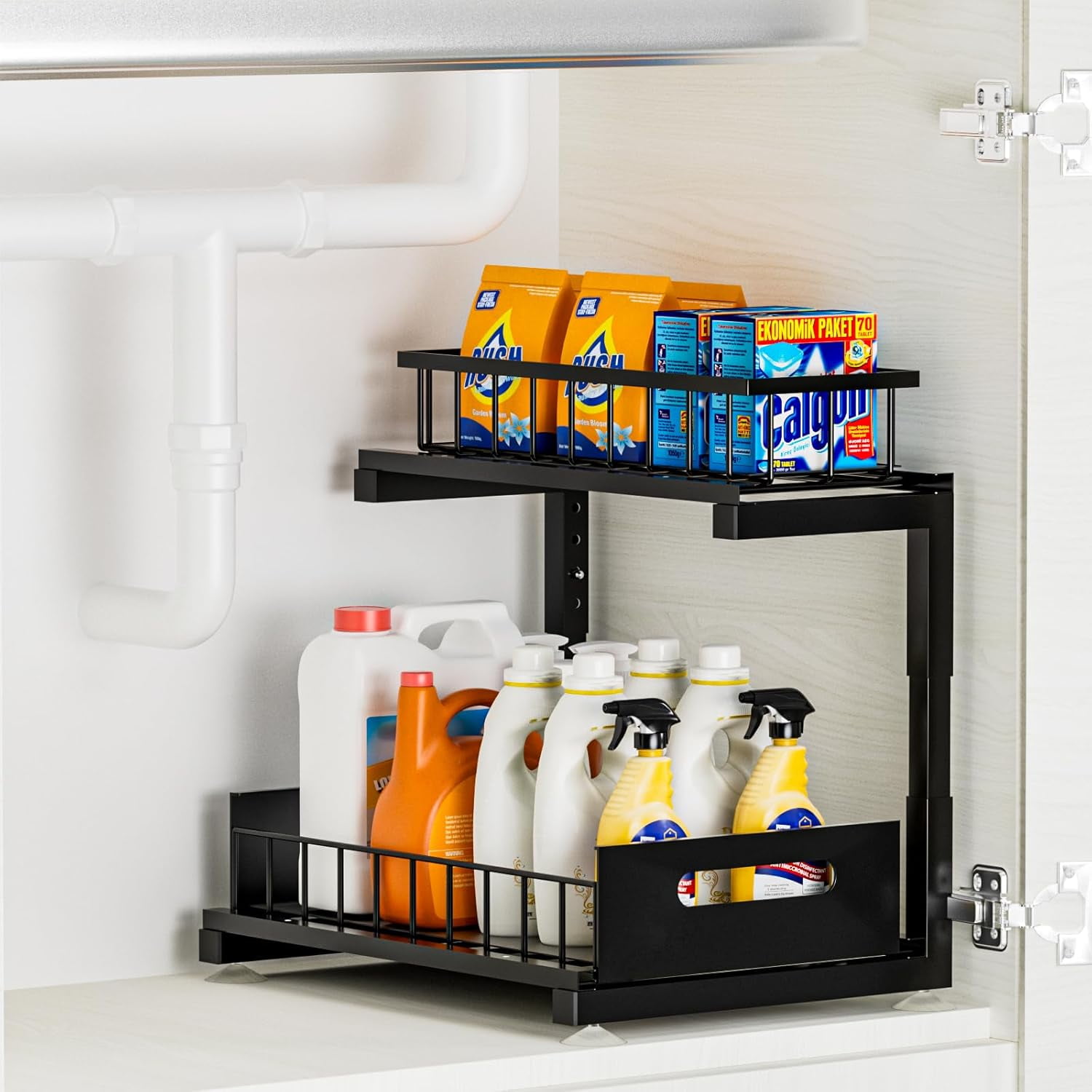 Under Sink Organizer, 2 Tier Pull Out Cabinet Organizer, Height ...