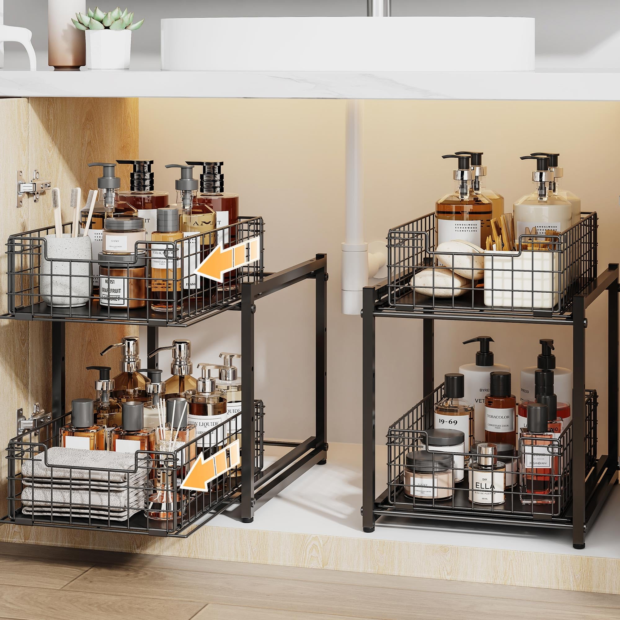 Under Sink Organizer, 2-Tier Pull Out Cabinet Organizer, Kitchen Bathroom Organizer and Storage ...
