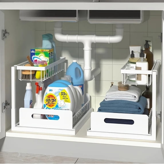 Under Sink Organizer 2 Tier Pull Out Storage Rack, Stainless Steel ...