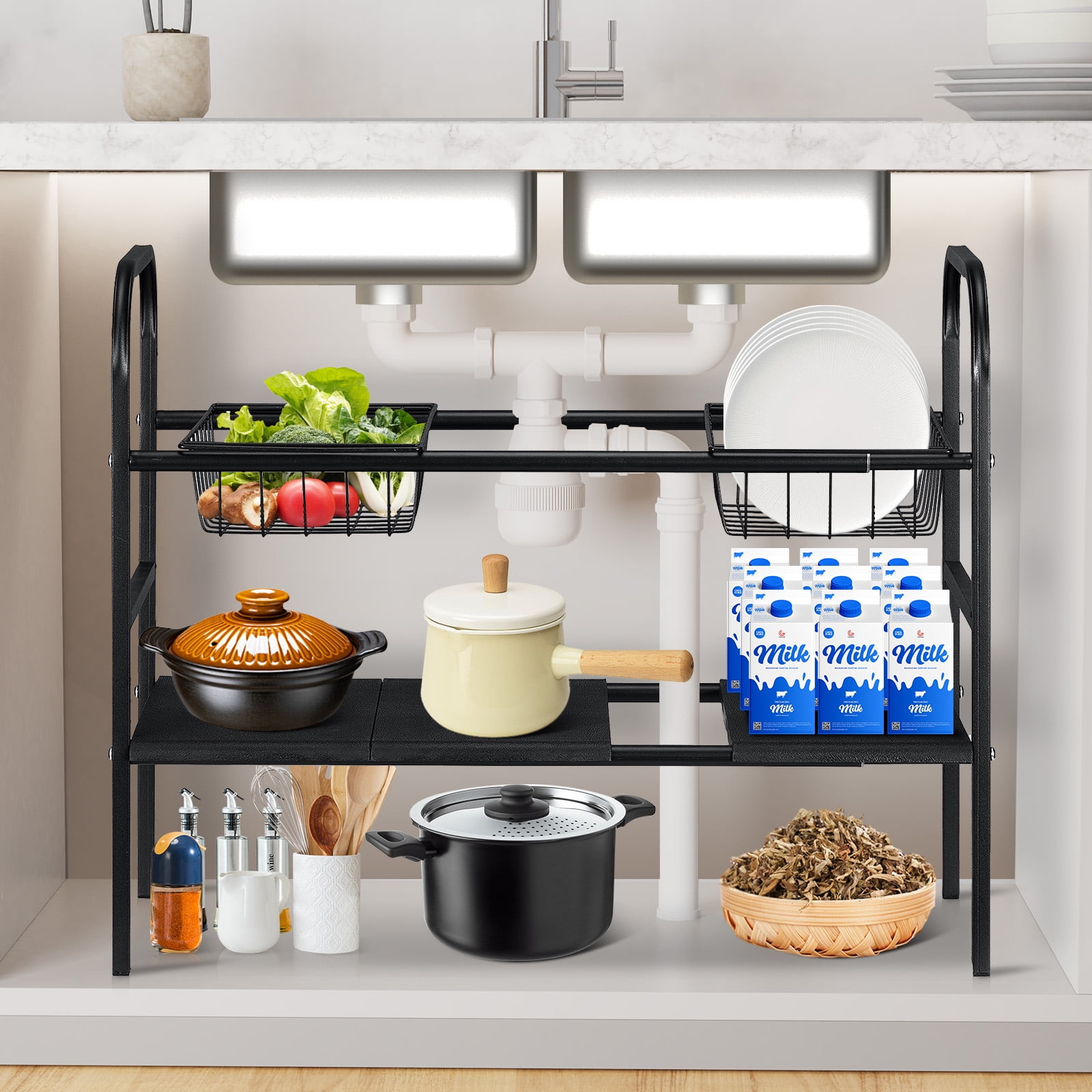Under Sink Organizer 2 Tier Under Sink Rack Organizers and Storage ...