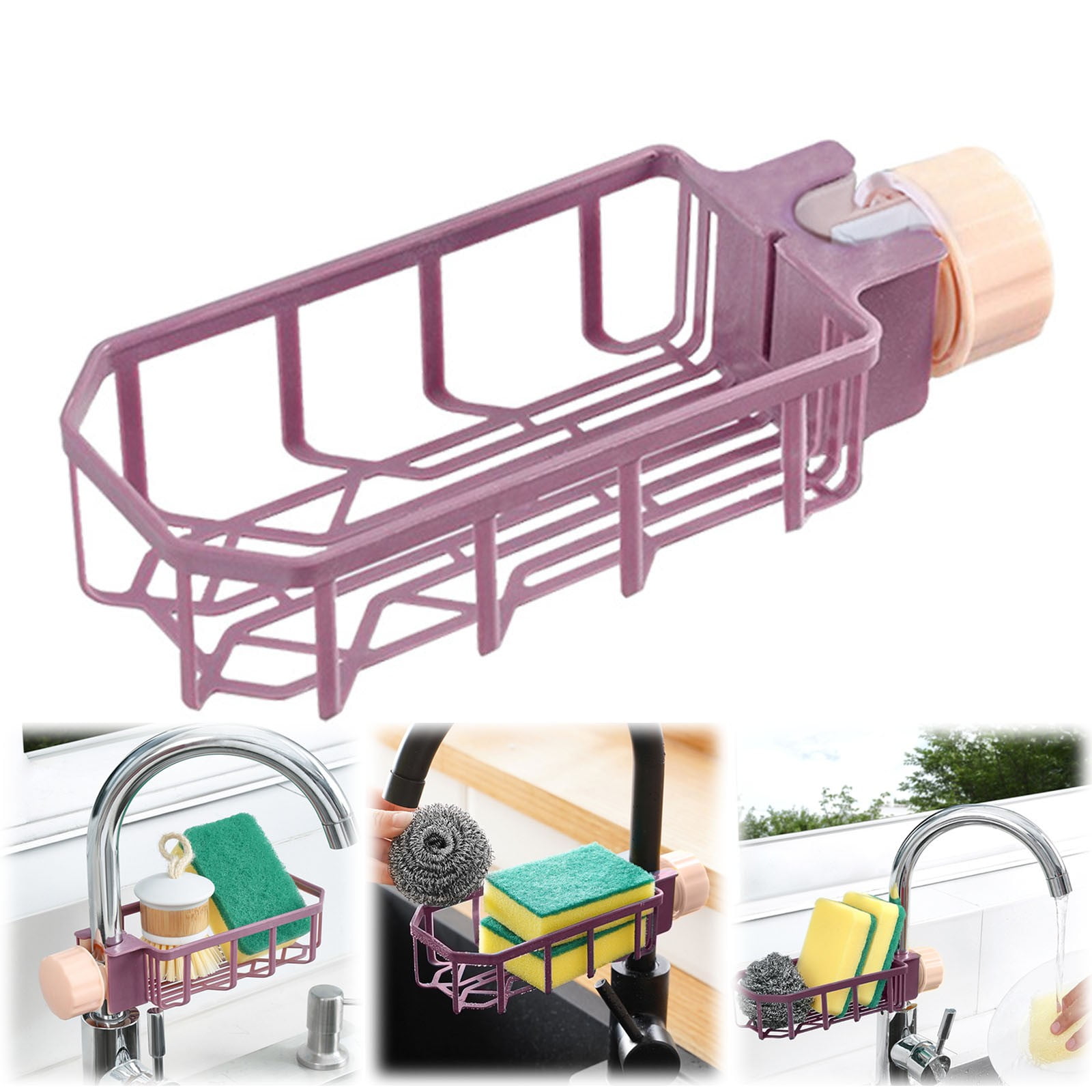 Over Sink Organizer - Adjustable Faucet Sponge Holder & Storage Rack ...