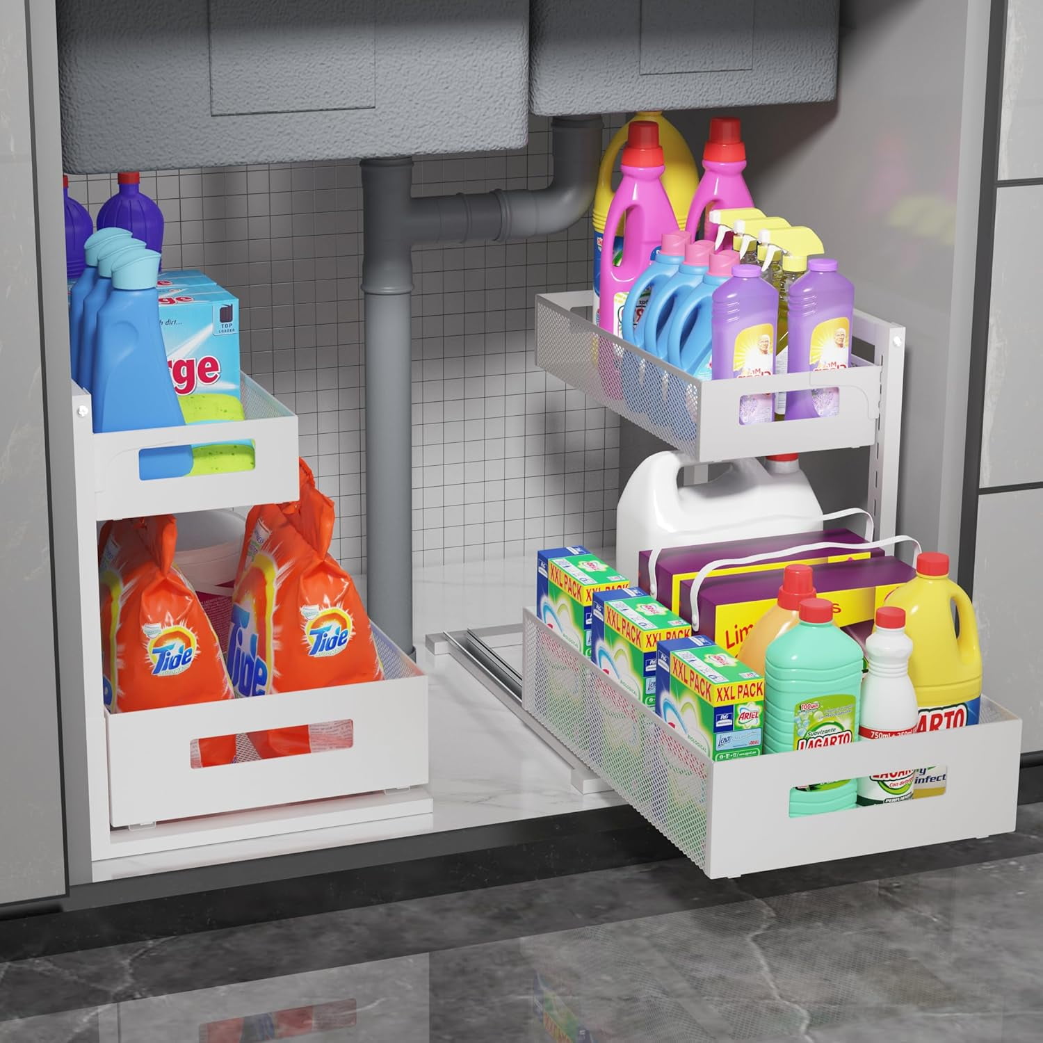 Under Sink Organizer, Adjustable Under Sink Organizers and Storage, 2 ...